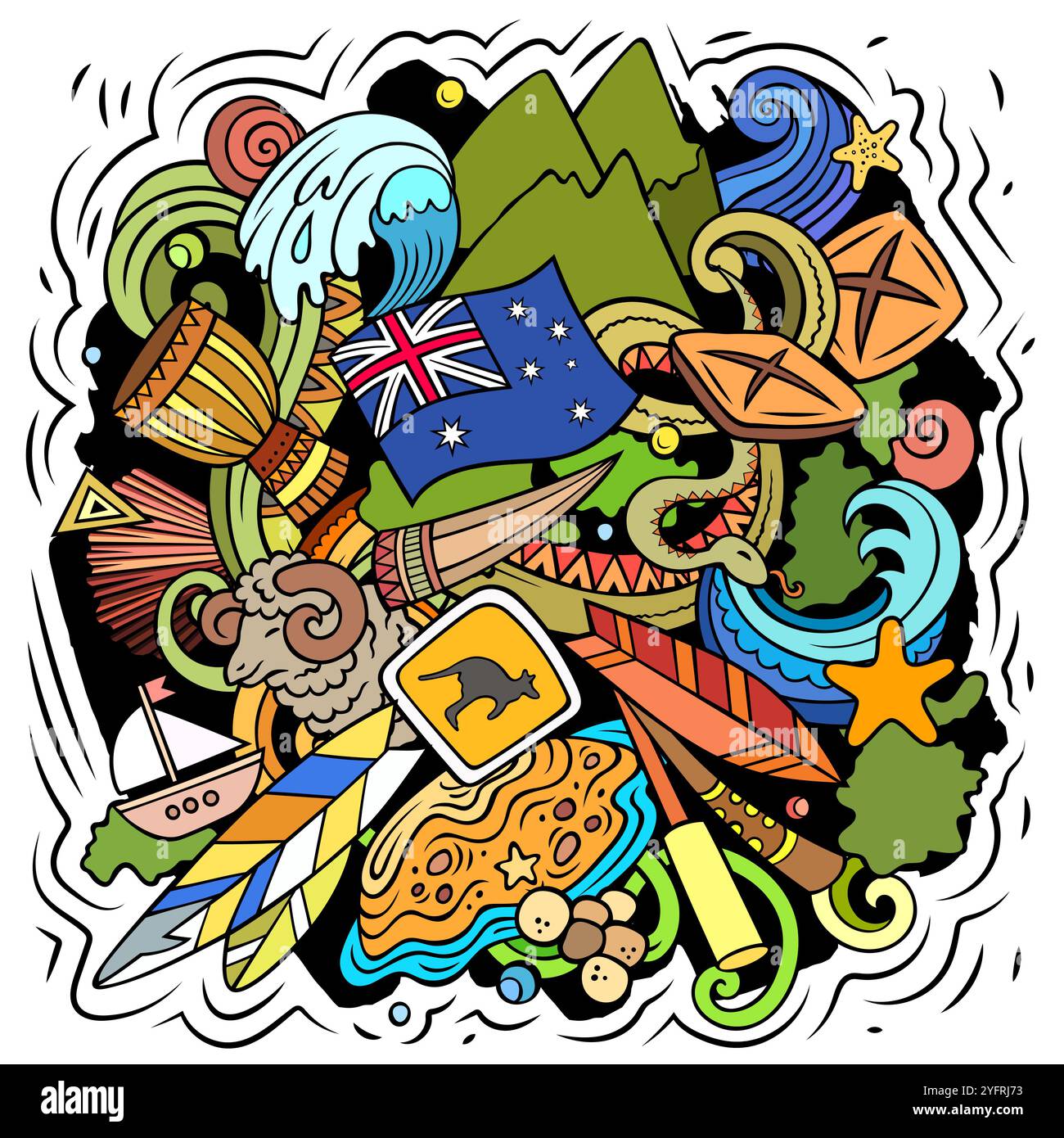 Australia cartoon vector doodle illutraditional symbols. Australian ...