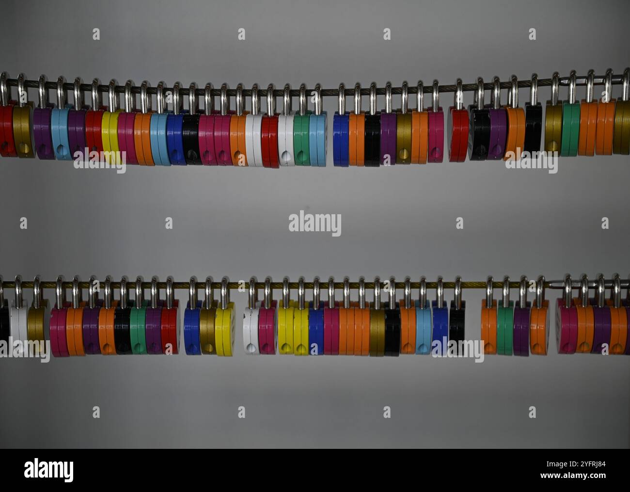 Colorful heart shaped love locks on display at the Kūchū Teien ...