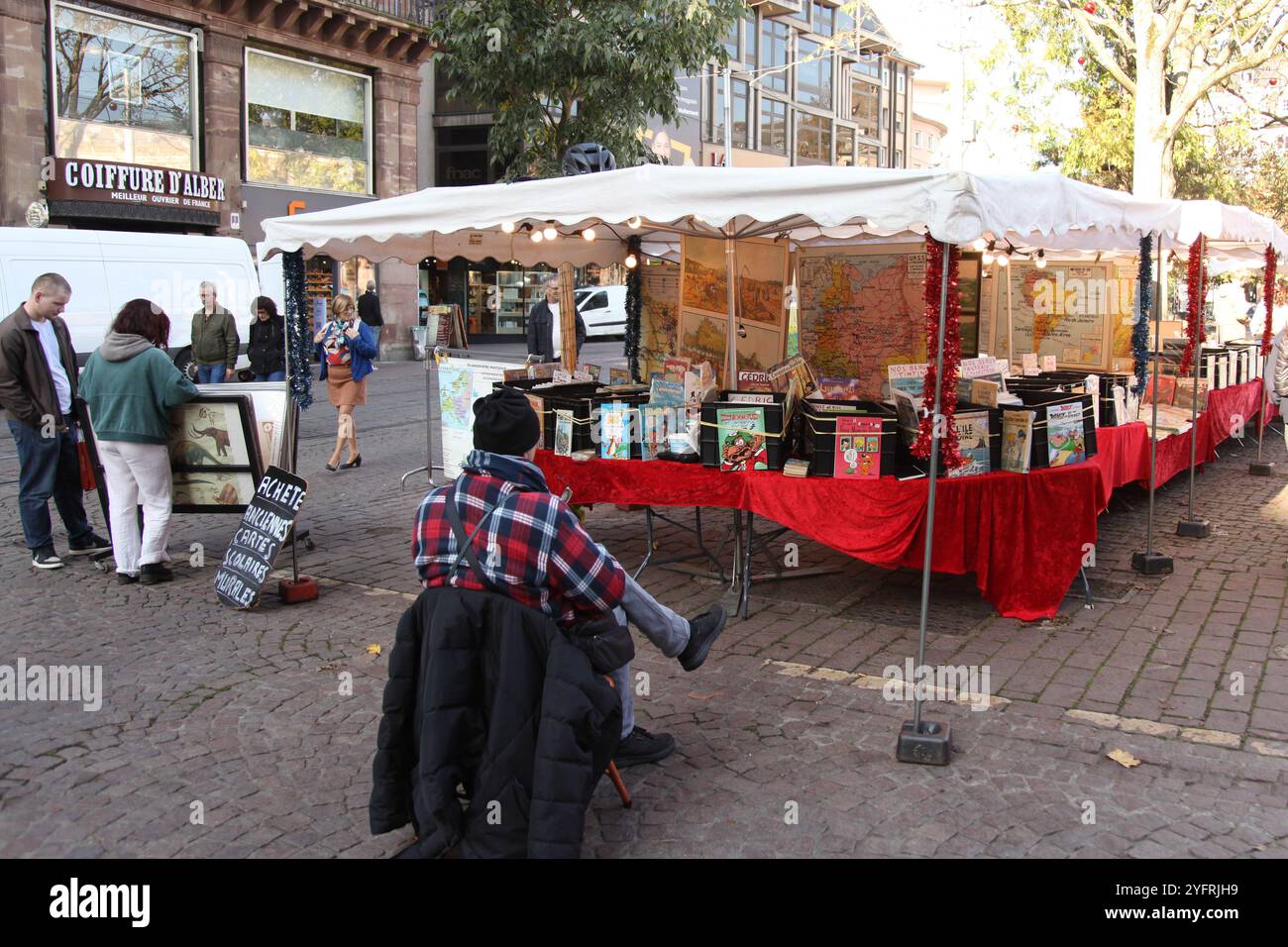 market stall selling French comic books in Place Kleber, Strasbourg ...
