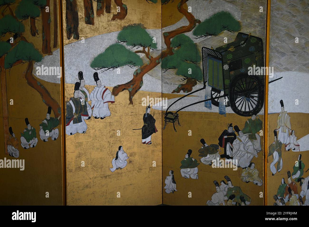 Edo period hand painted "Byōbu", an antique 17th century 4 panel ...