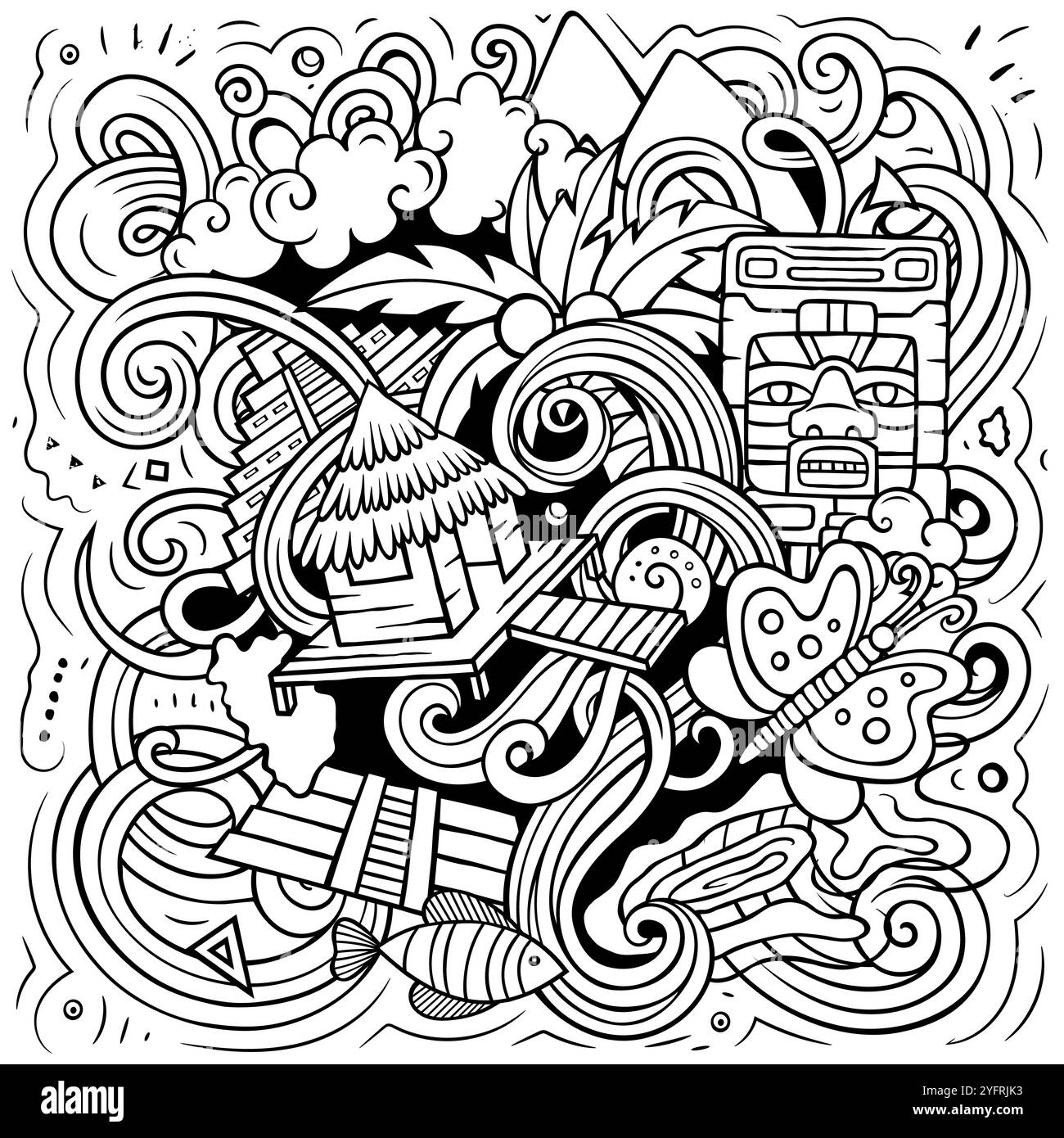 Vector funny doodle illustration with Belize theme. Sketchy design ...