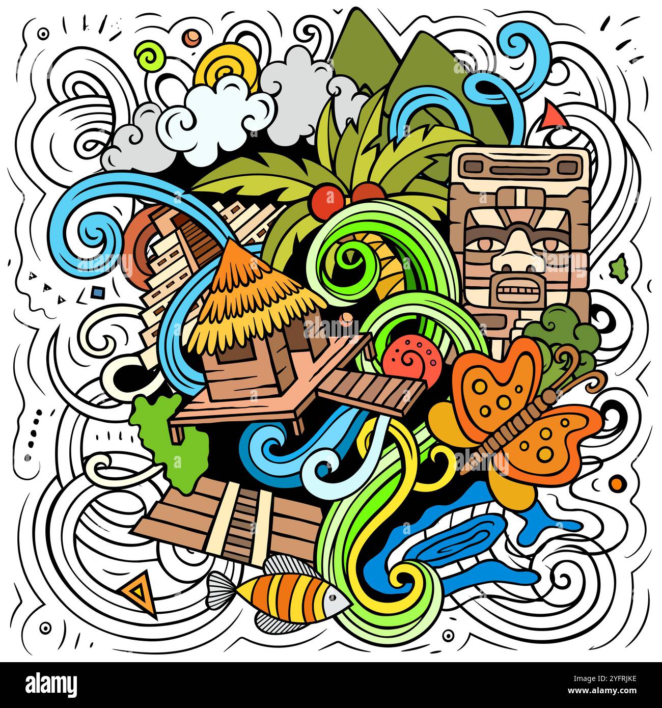 Vector funny doodle illustration with Belize theme. Colorful design ...