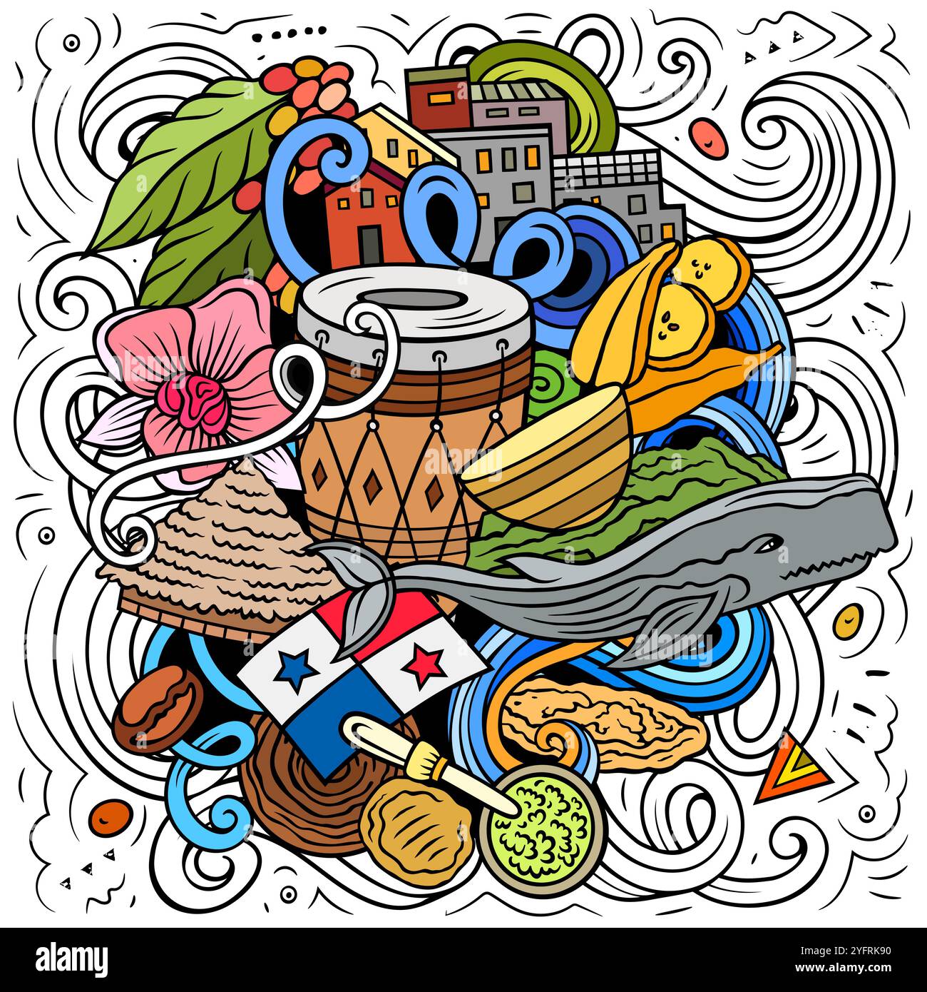 Vector funny doodle illustration with Panama theme. Colorful design ...
