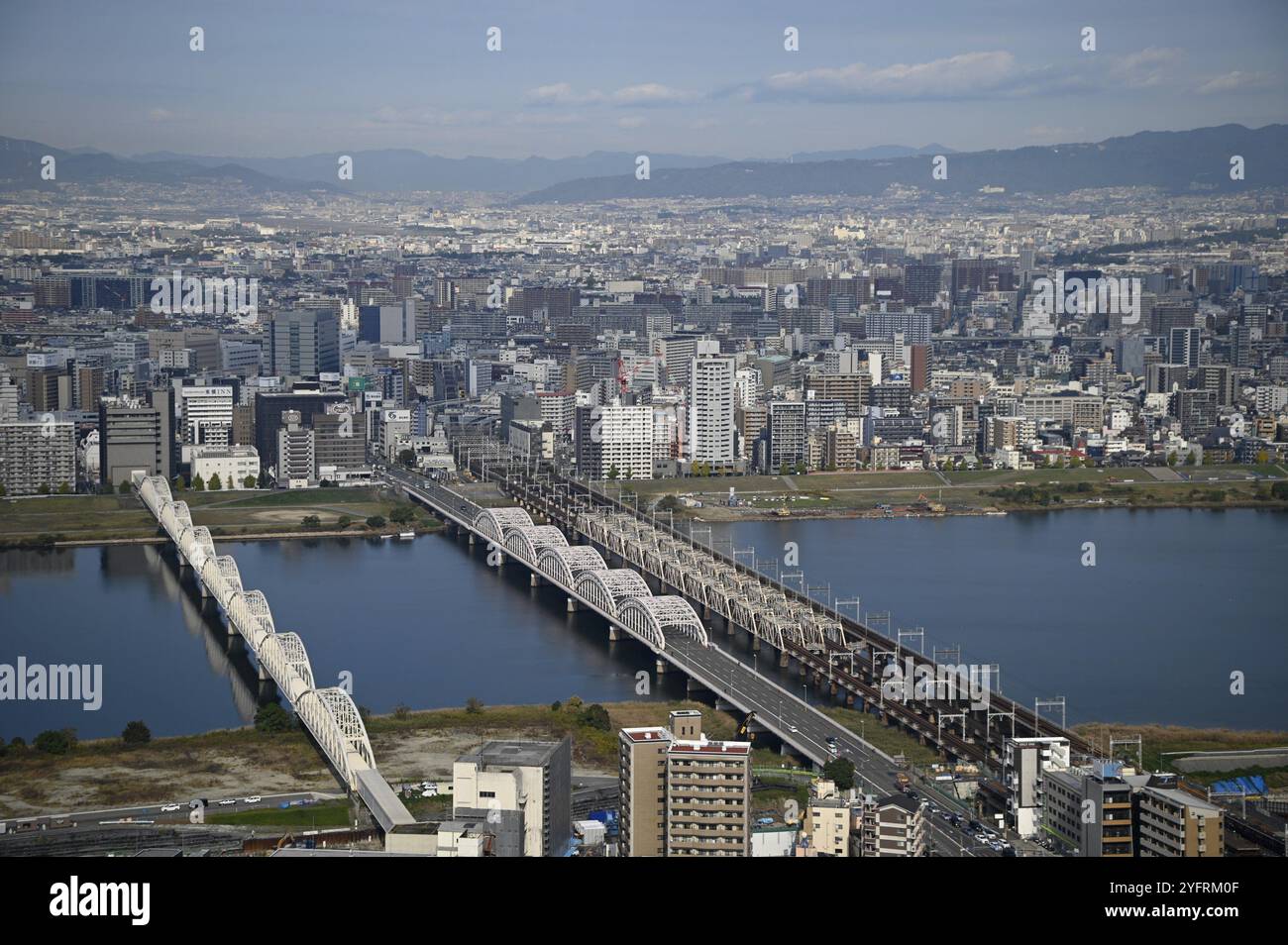 Panoramic view of Osaka as seen from the "Floating Garden Observatory ...