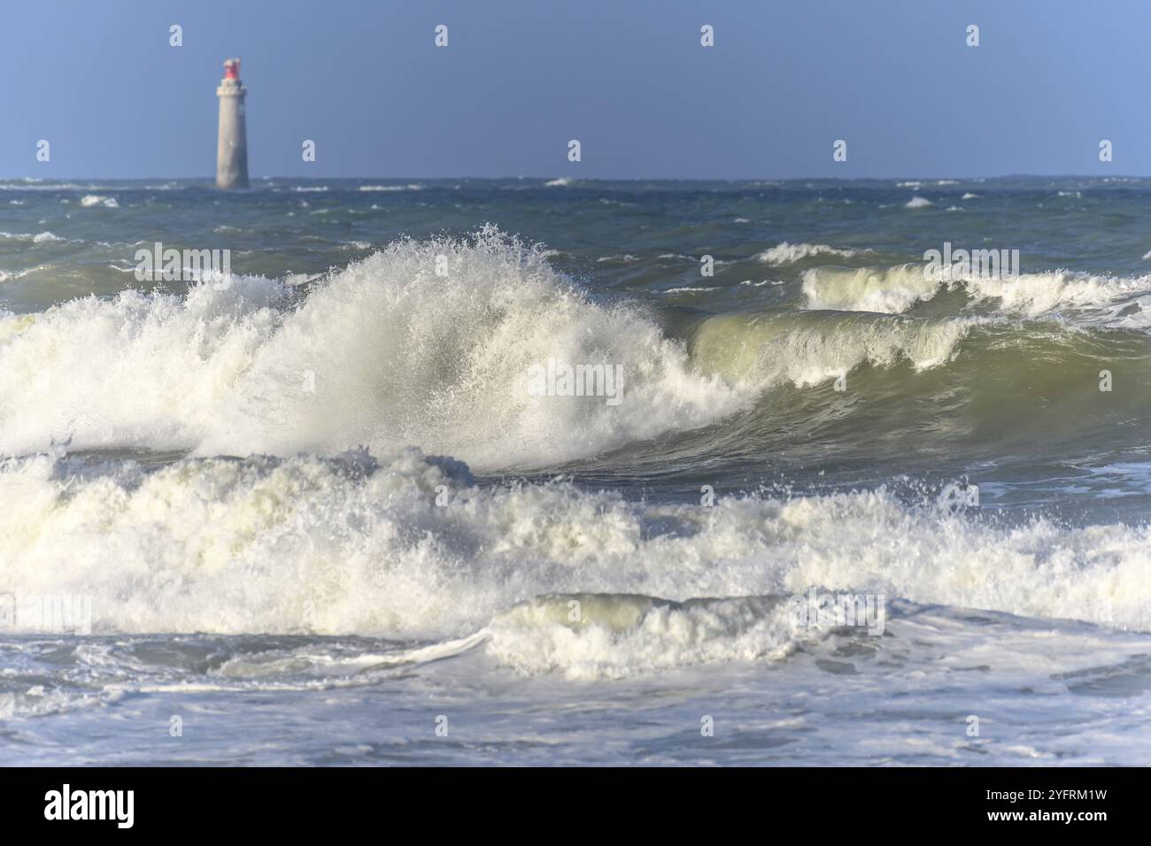 Waves breaking on the beach at the edge of the Atlantic Ocean at the ...