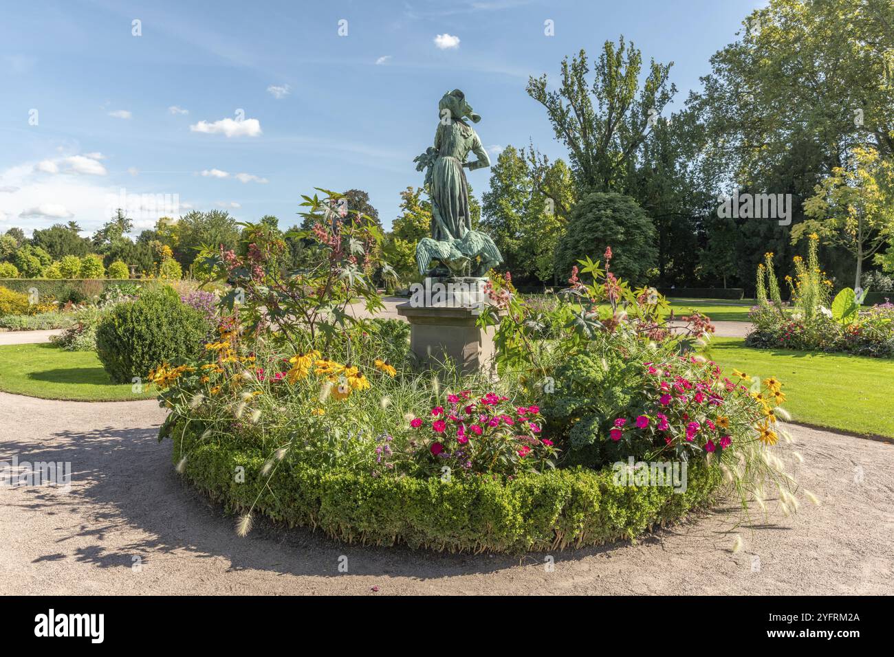 Statue of 'Lison with geese' in the park of the orangery in Strasbourg ...