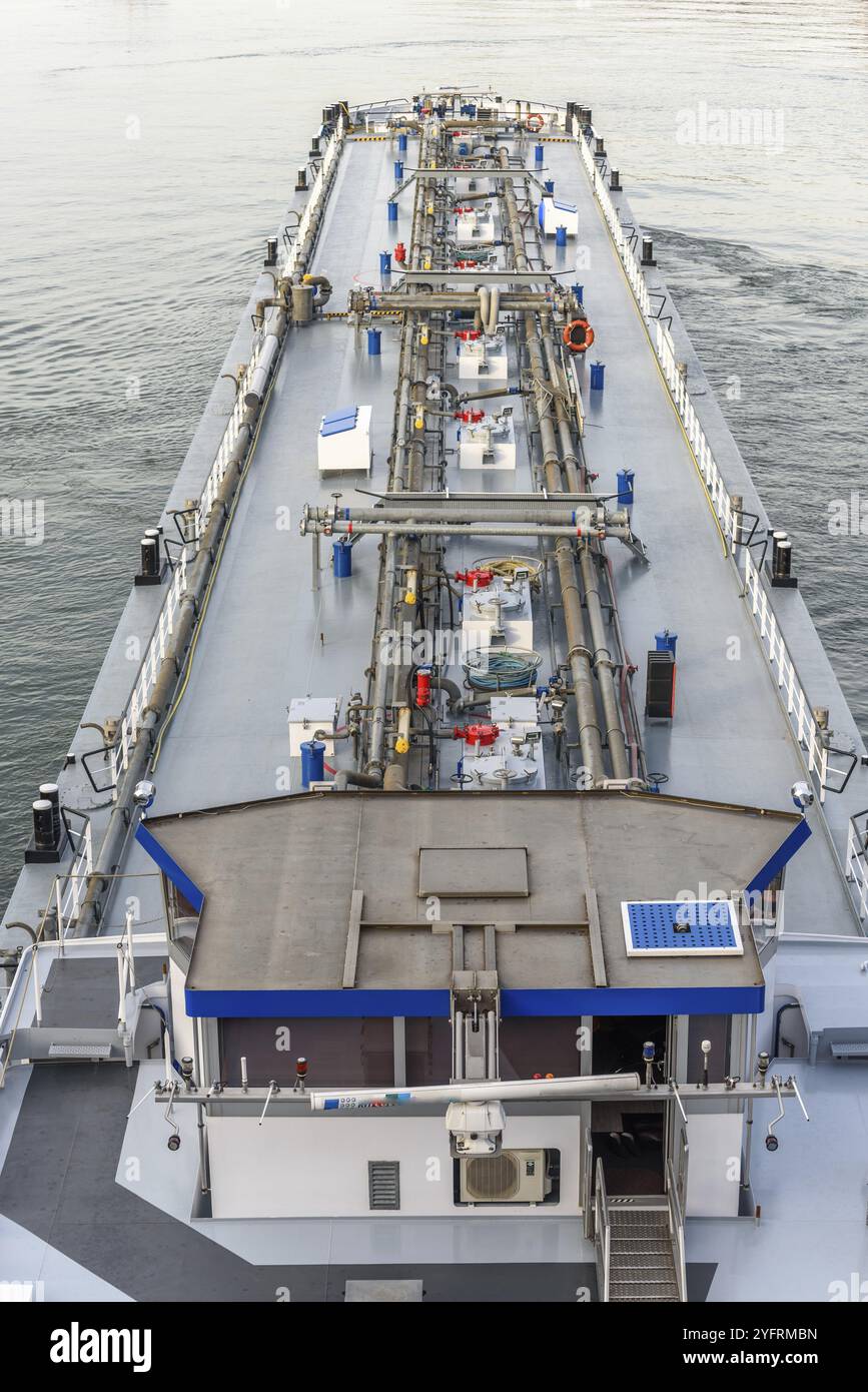 Barge boat sailing on the Rhine between Germany and France, oil tanker ...