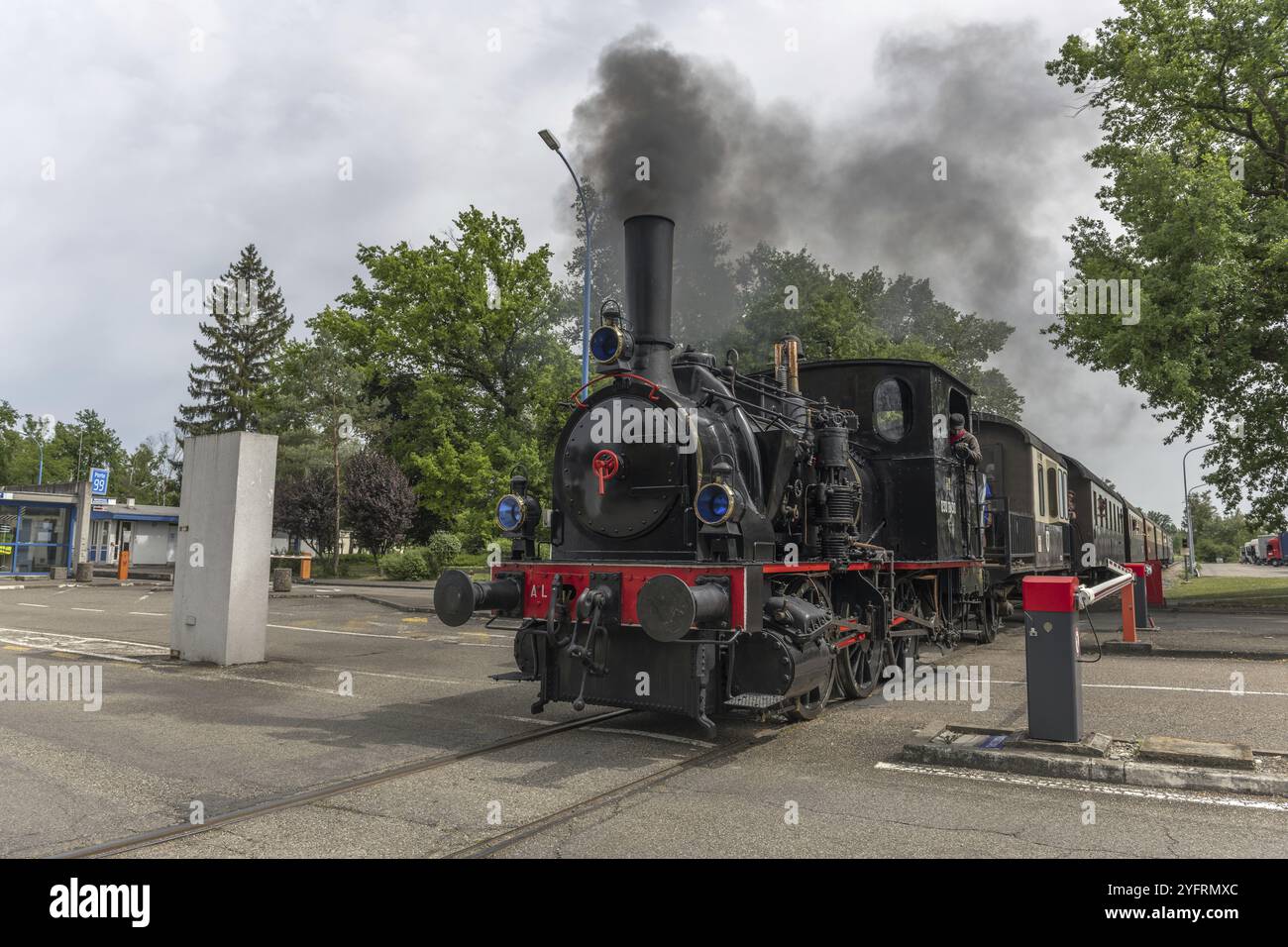 Steam locomotive of Rhine Tourist Railway in spring. Volgelsheim ...