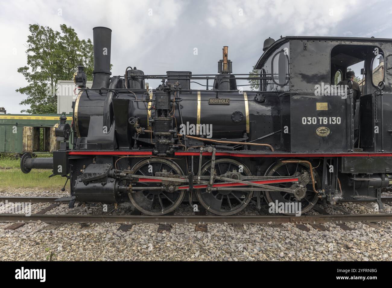 Steam locomotive of Rhine Tourist Railway in spring. Volgelsheim ...