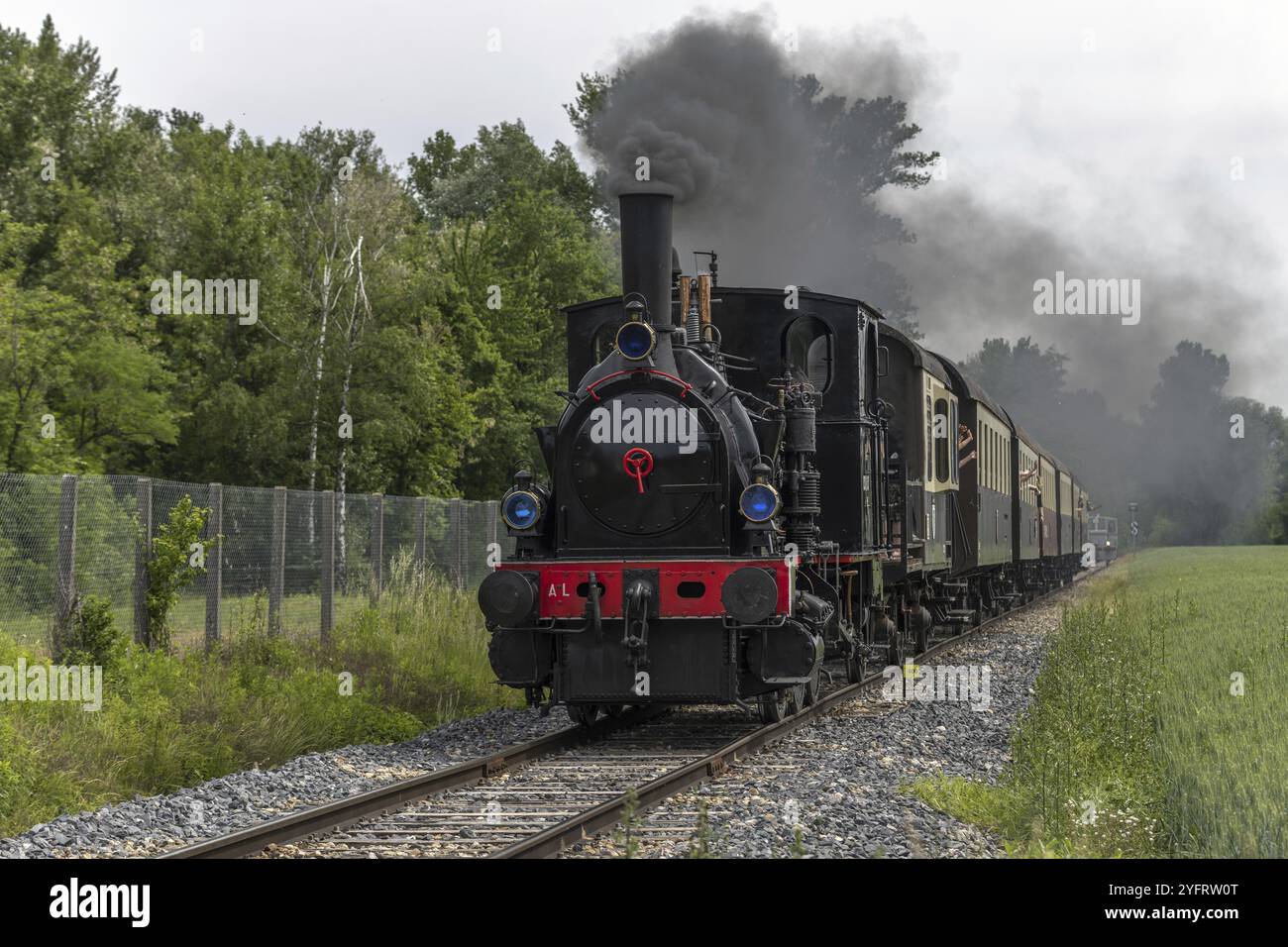 Steam locomotive of Rhine Tourist Railway in spring. Volgelsheim ...