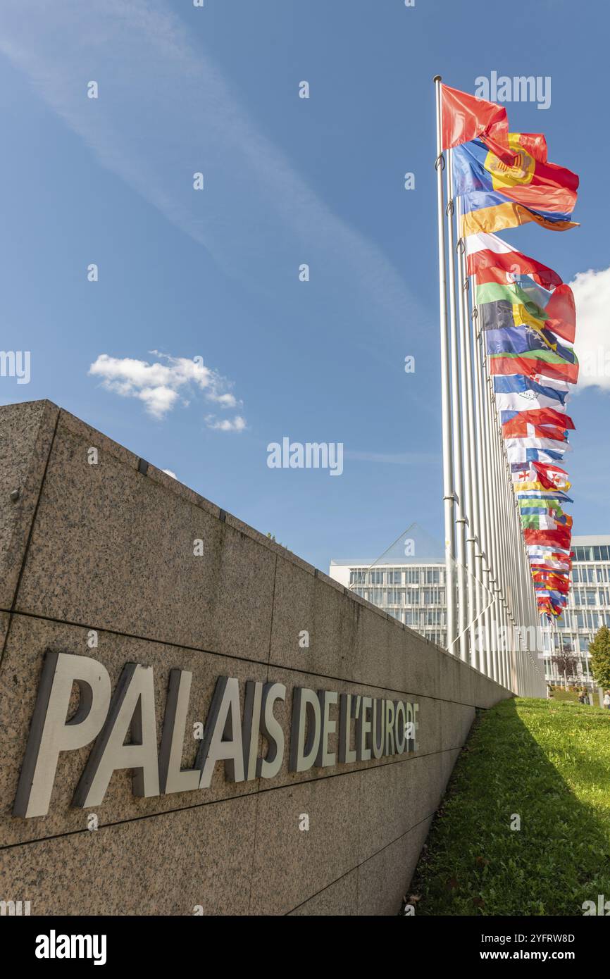 The flags of European countries in front of the Council of Europe ...