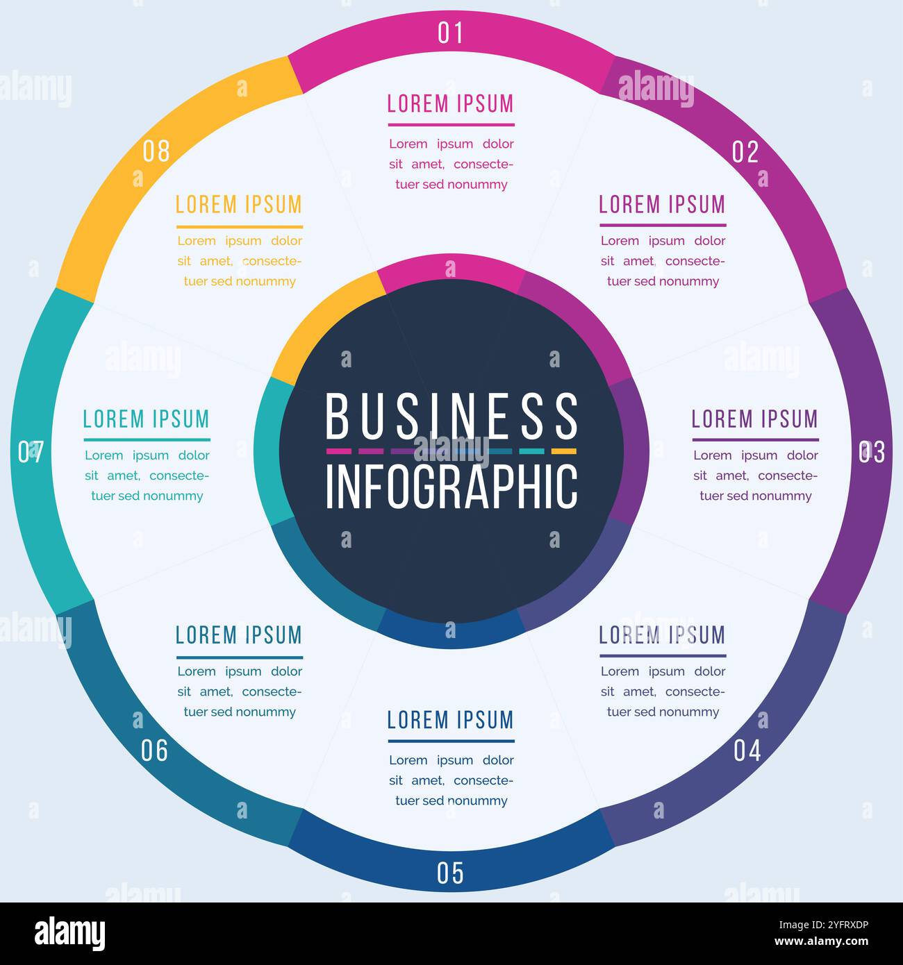 Infographic business information design 8 objects, steps, elements or ...