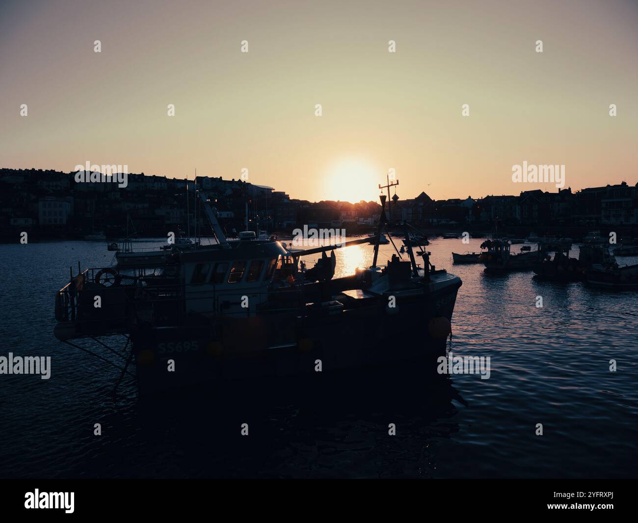 Fishing Boats, Sunset at St Ives Harbour, St Ives, Cornwall, England ...