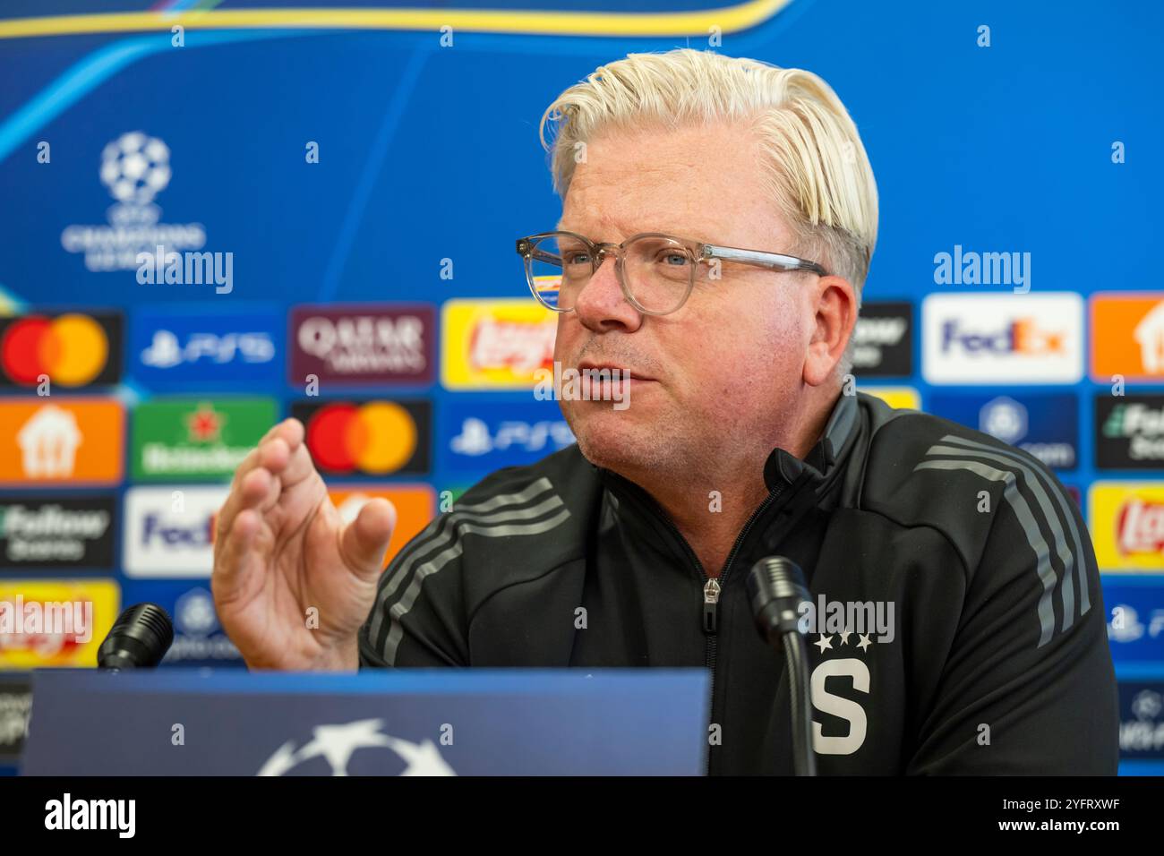 Prague, Czech Republic. 05th Nov, 2024. Head coach Lars Friis speaks ...
