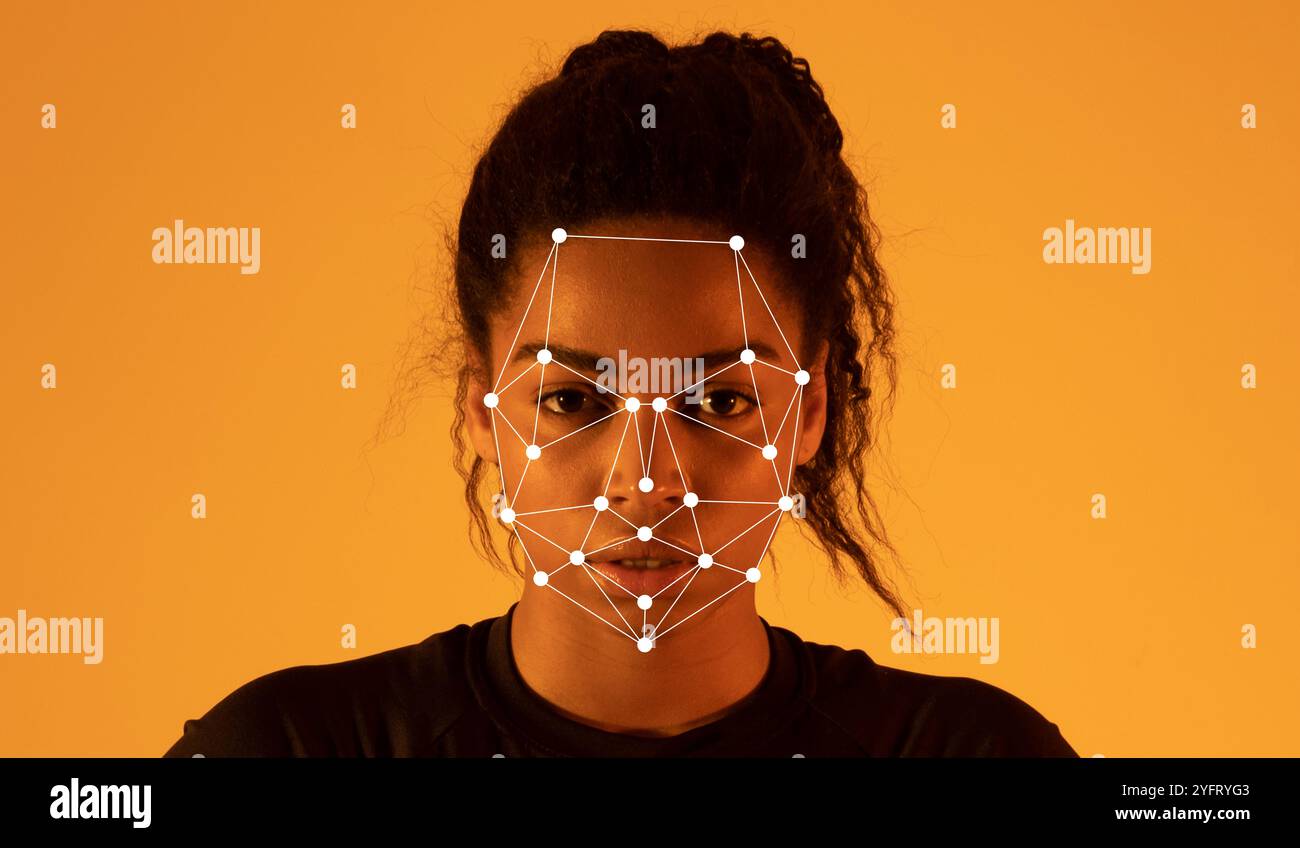 Facial recognition analysis under soft amber lighting with distinctive ...