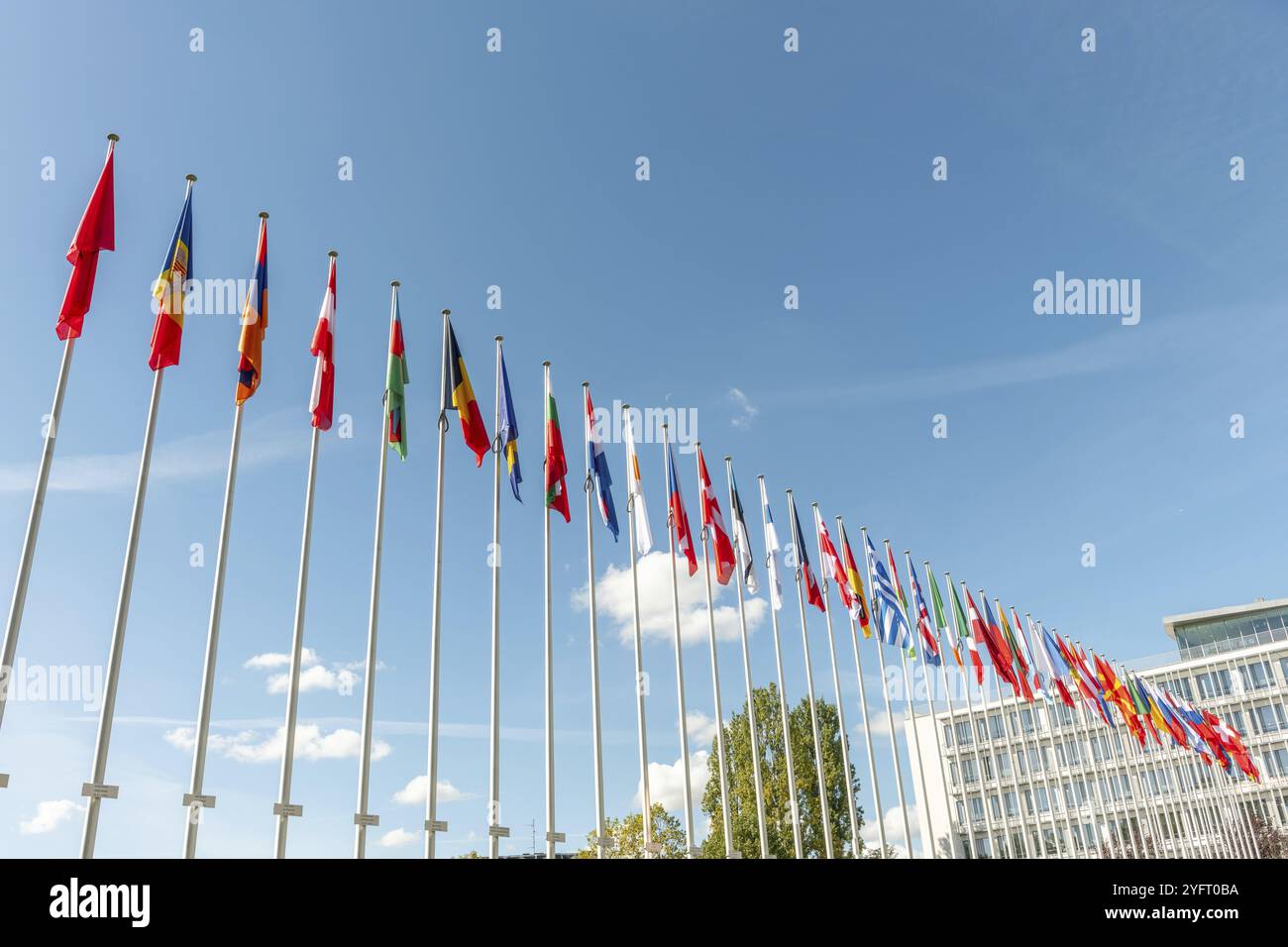 The flags of European countries in front of the Council of Europe ...