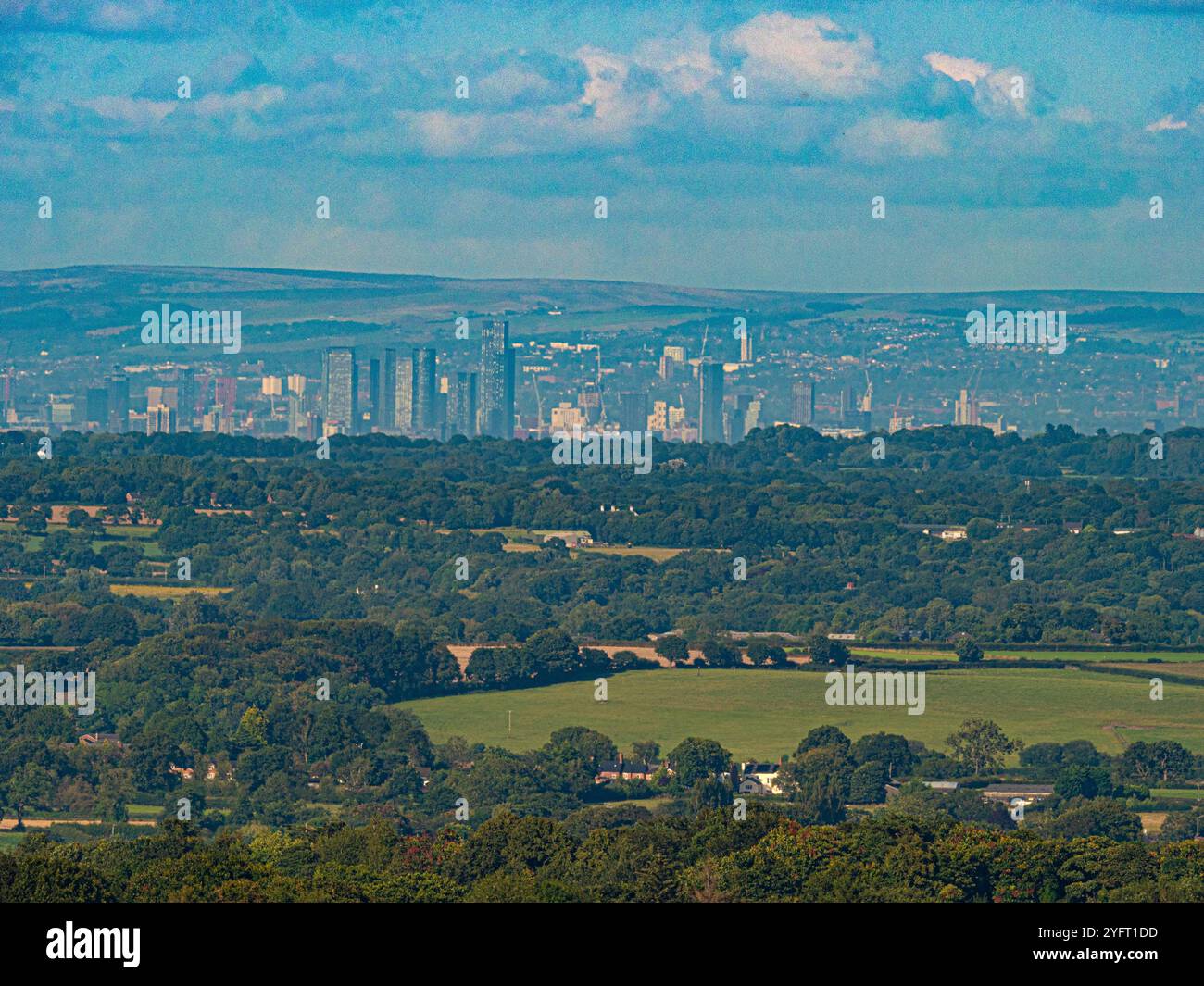 Manchester skyline from Castle Rock Nether Alderley, Alderley Edge SK9 ...