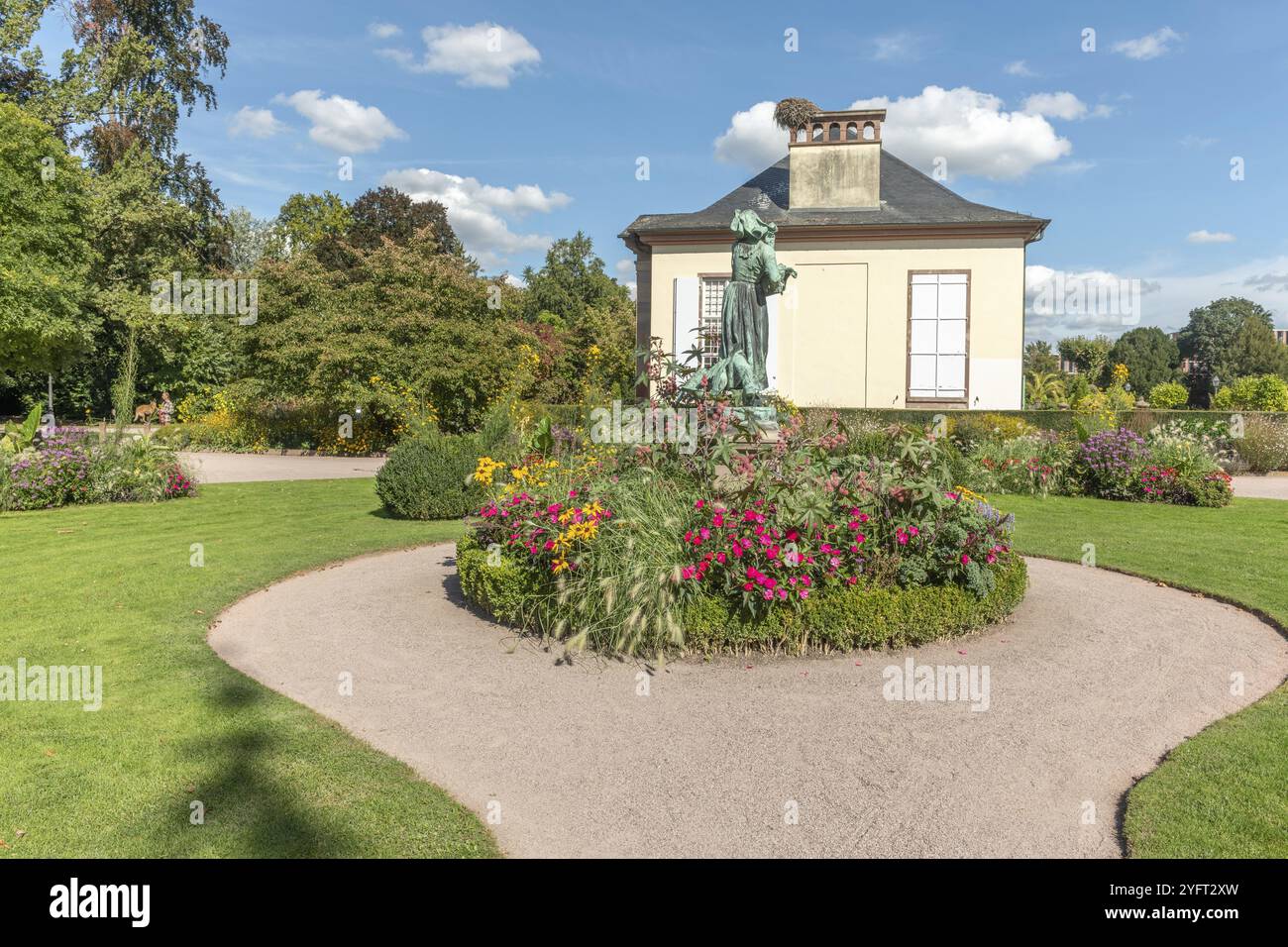 Statue of 'Lison with geese' in the park of the orangery in Strasbourg ...