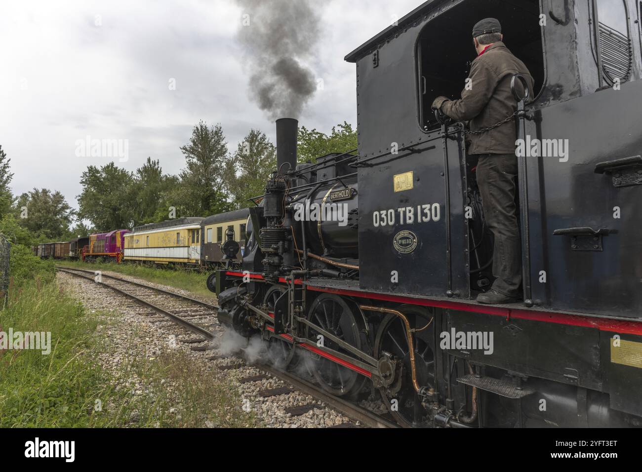 Steam locomotive of Rhine Tourist Railway in spring. Volgelsheim ...