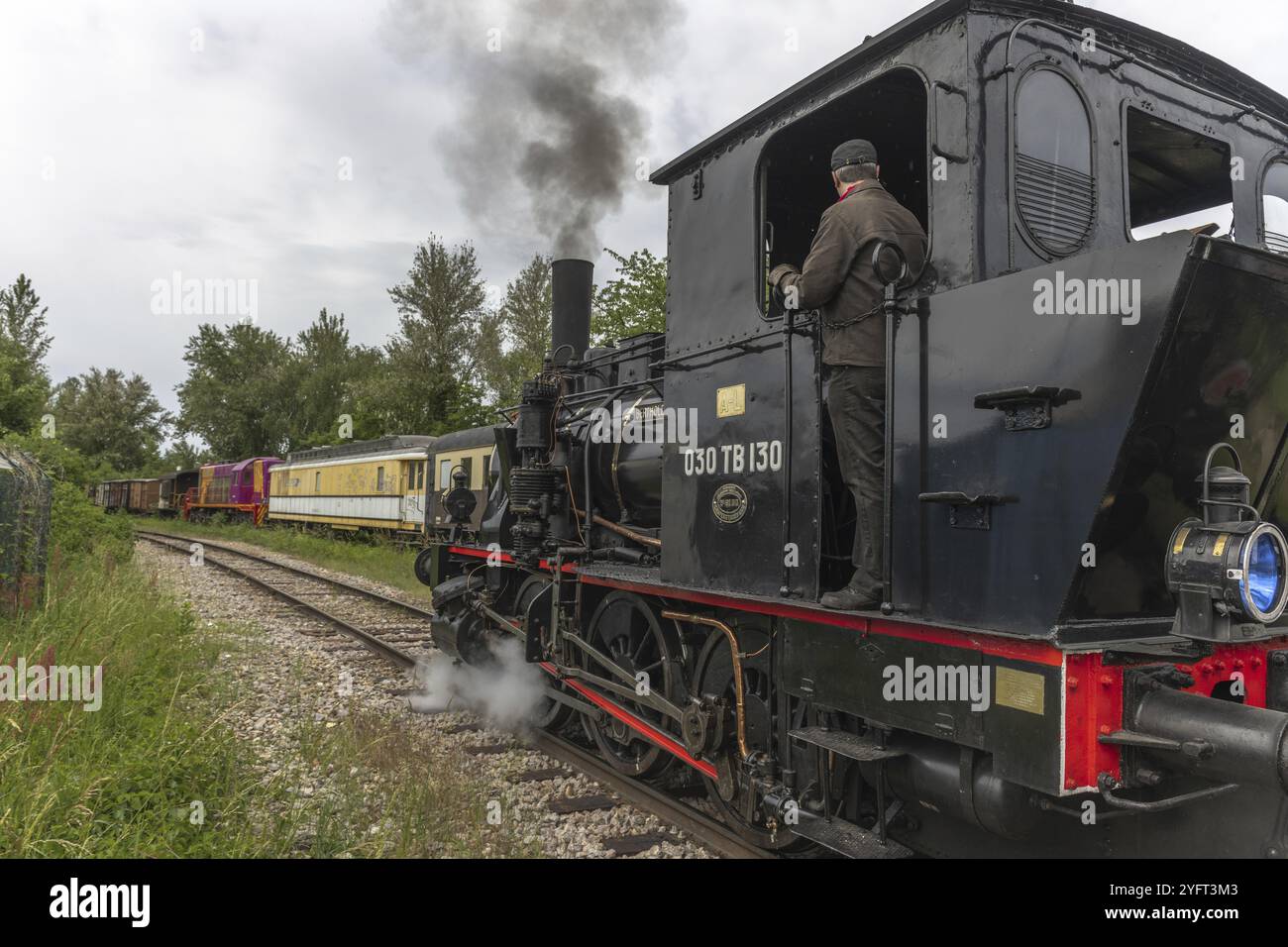 Steam locomotive of Rhine Tourist Railway in spring. Volgelsheim ...