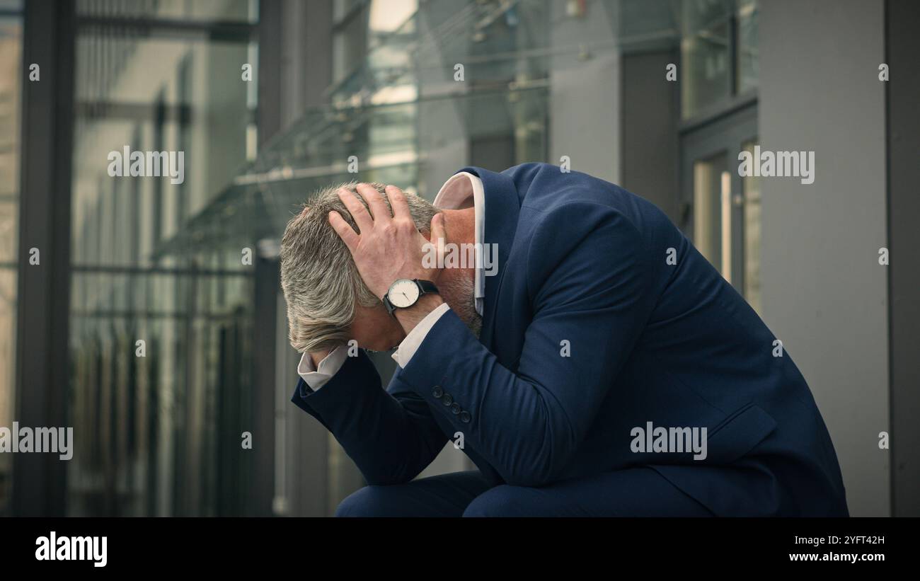 Mature worried anxiety Caucasian sad upset business man stressed ...