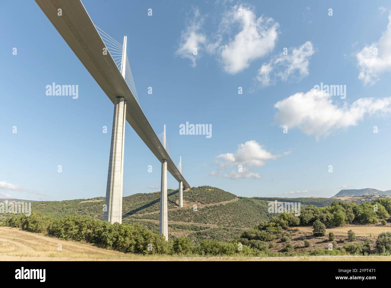 Millau viaduct, cable-stayed bridge over Tarn valley. The highest road ...