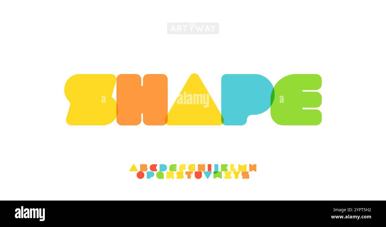 Colorful block alphabet, rounded cube letters, cheerful shapes font for child brand logo ...