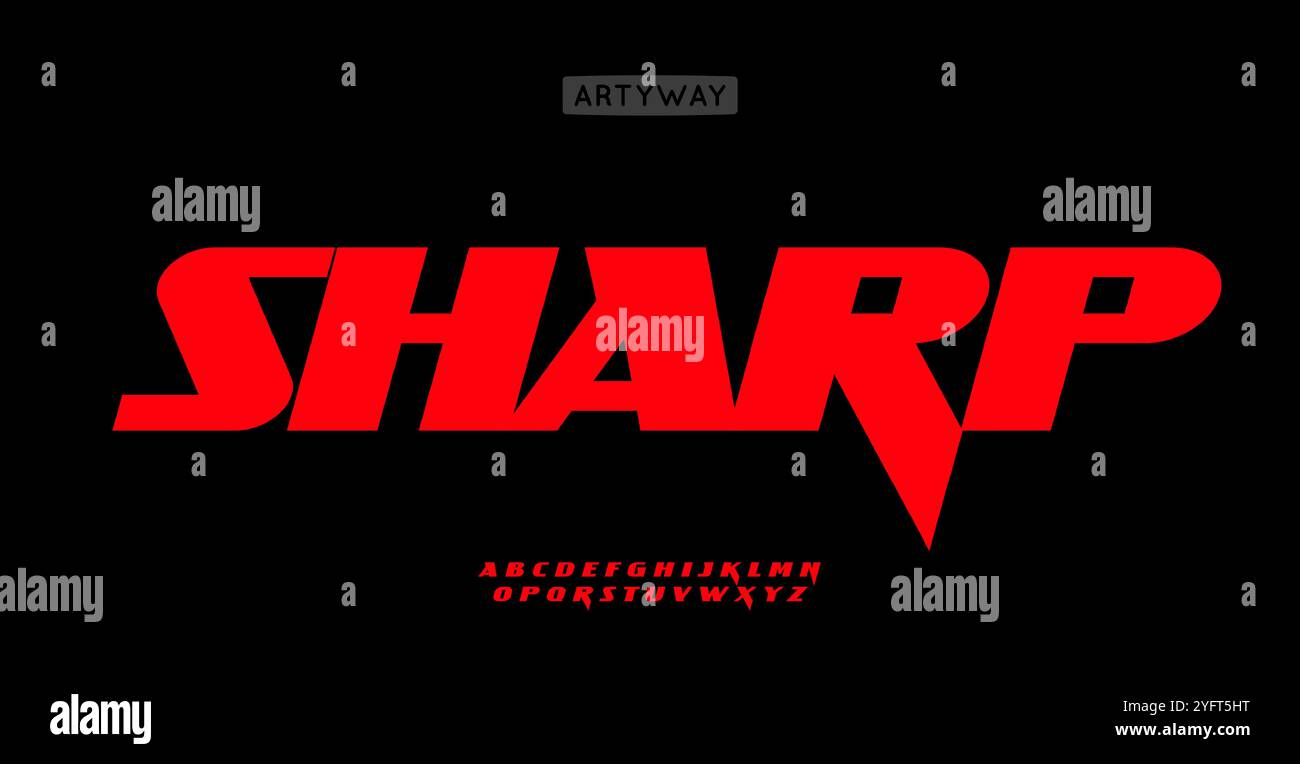 Strong angular alphabet, bold aggressive letters, powerful font for ...