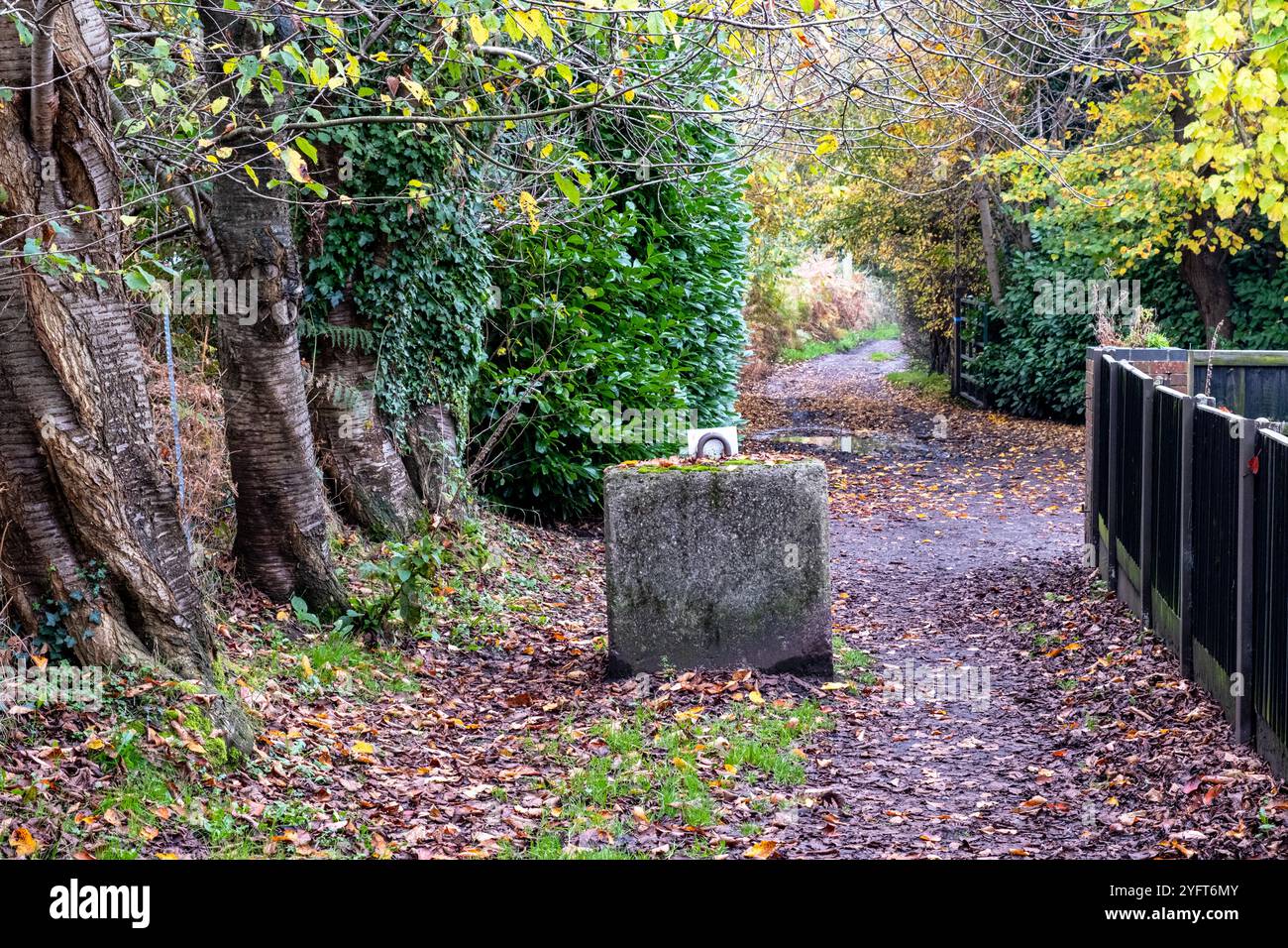 Concrete block to stop traffic using public footpath in the Cheshire ...