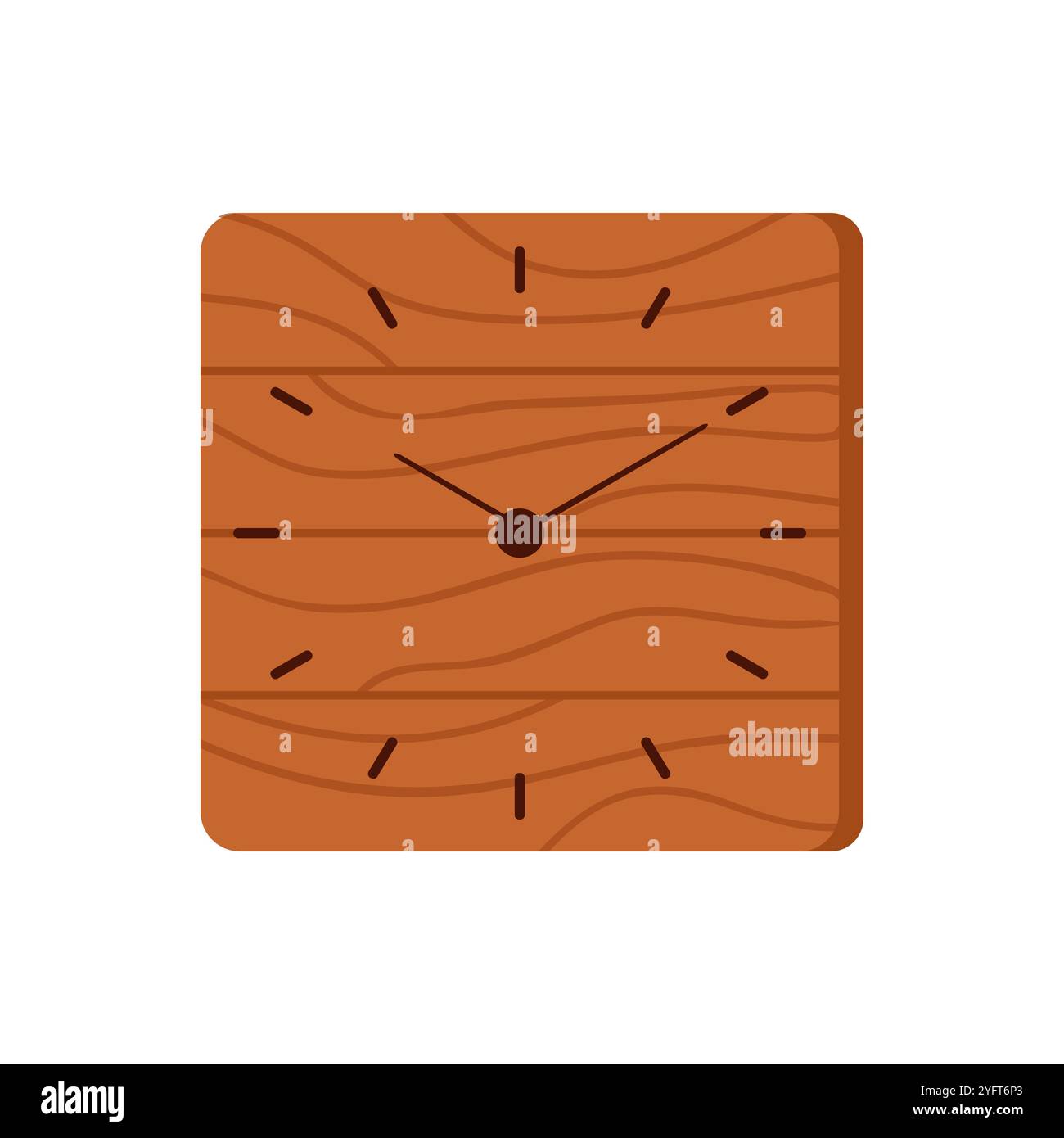 Square wooden wall clock for home with dial and black hands vector ...
