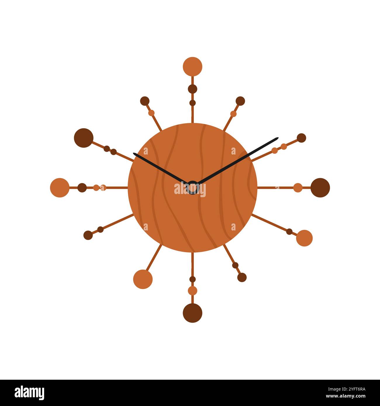 Round wall clock of grandfather with wooden sticks and balls, hands on ...