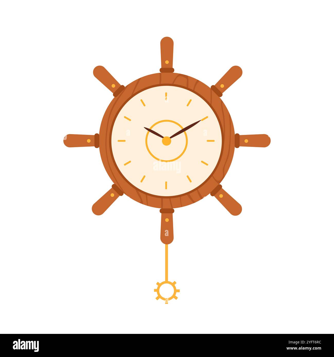 Round ships mechanical clock in shape of wooden wheel with dial and ...
