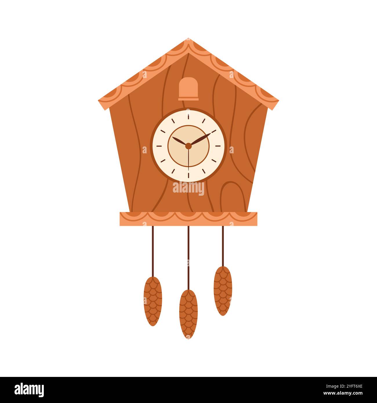 Cute antique wall clock with cuckoo, hanging pine cone pendulums vector illustration Stock ...