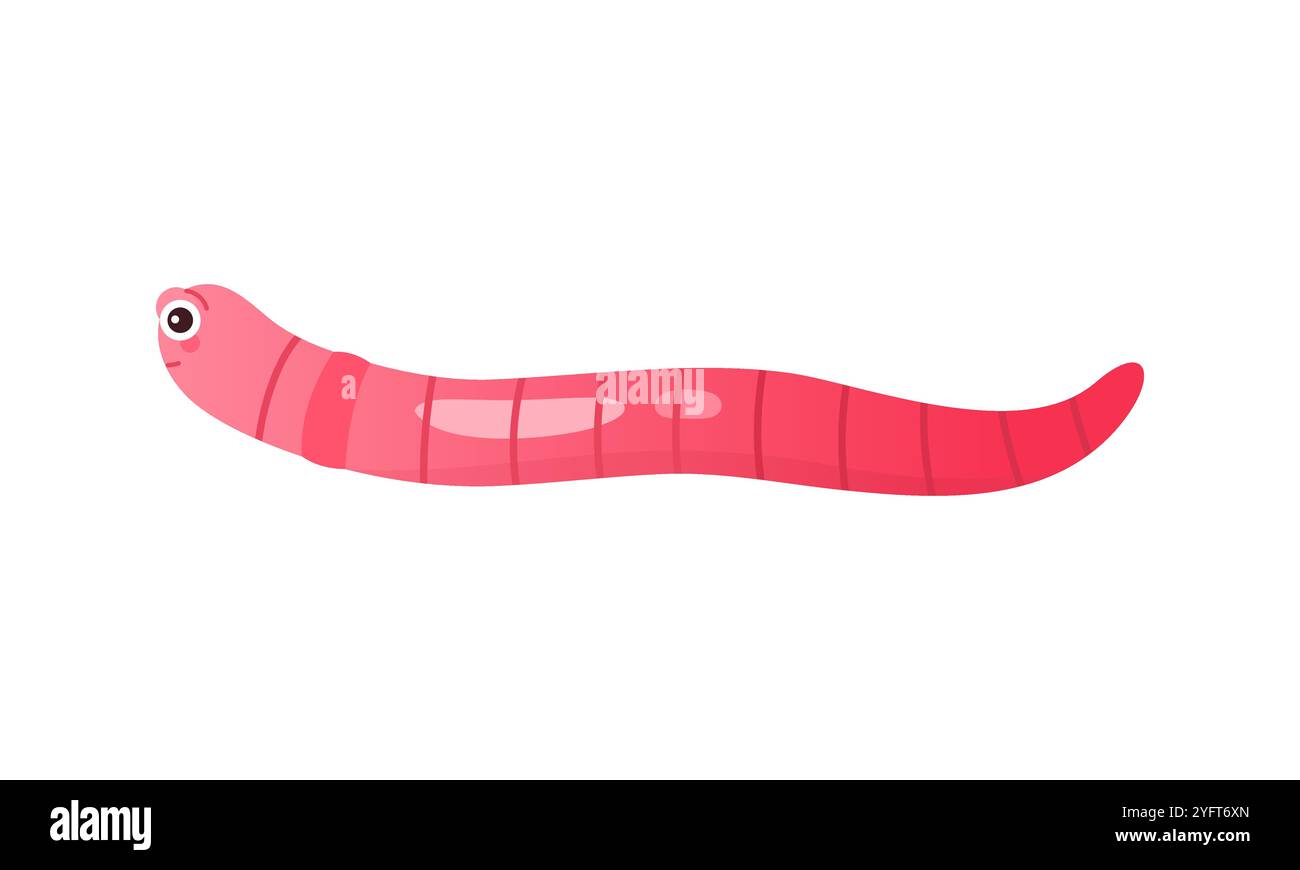 Cute pink worm crawling in garden soil, happy little earthworm vector ...