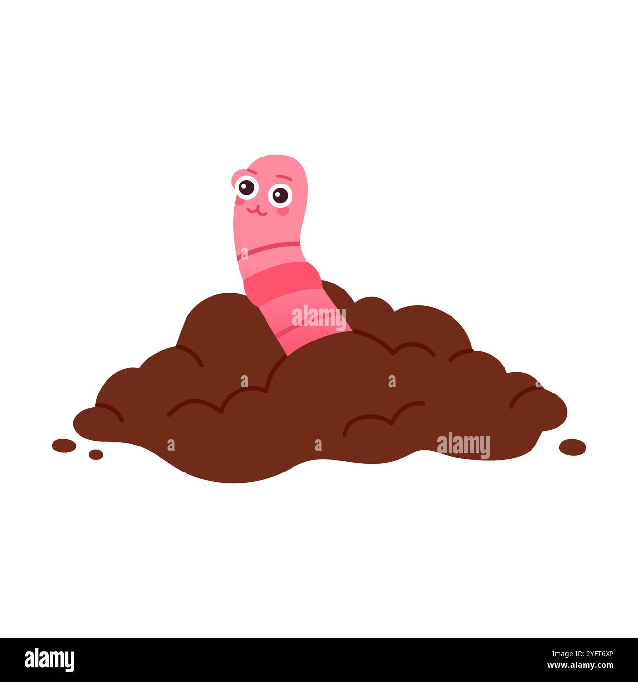 Cute pink worm crawling in pile of garden soil, shy earthworm hiding ...