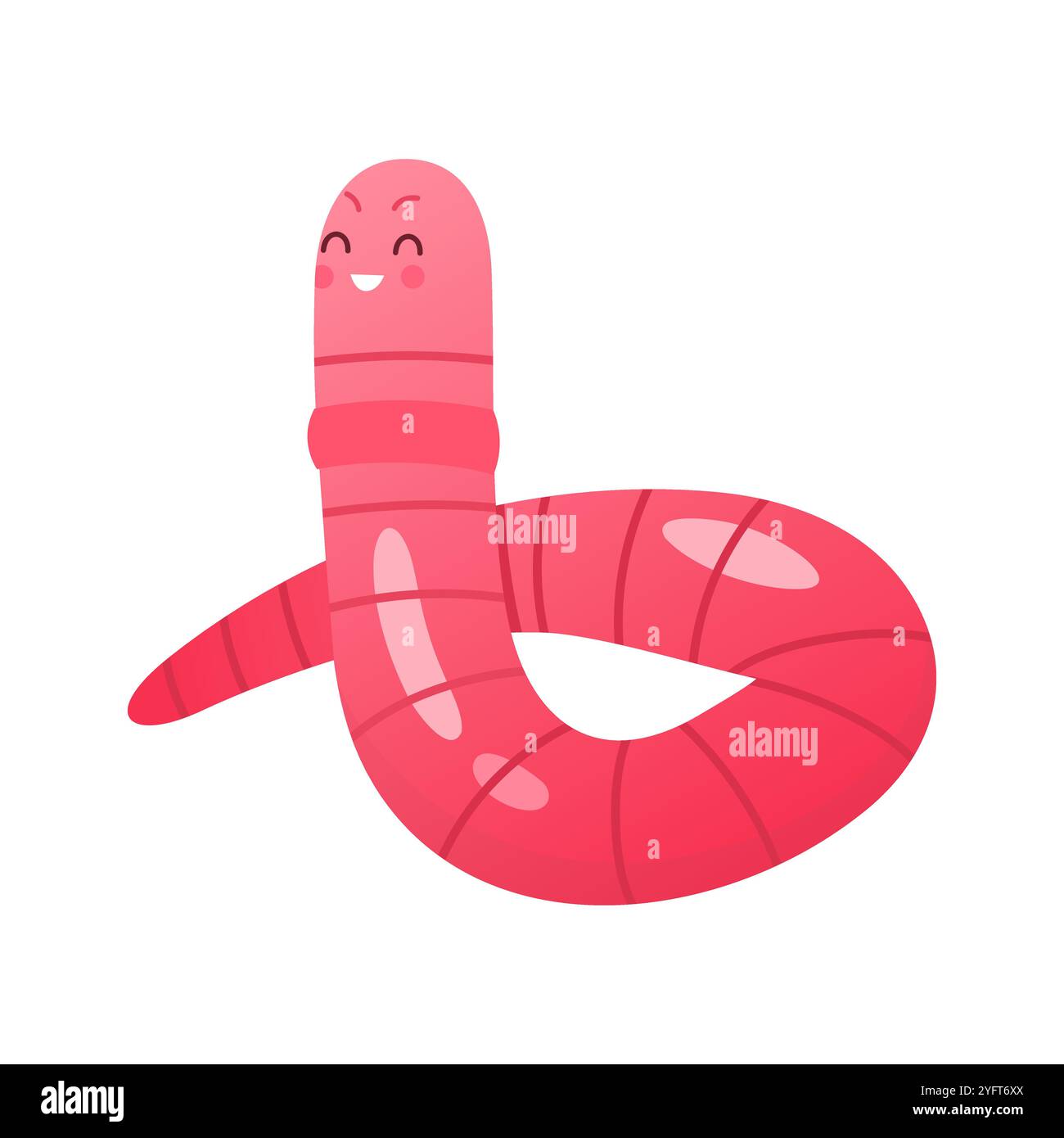 Cute pink happy worm laughing, laughter of crawling earthworm vector ...