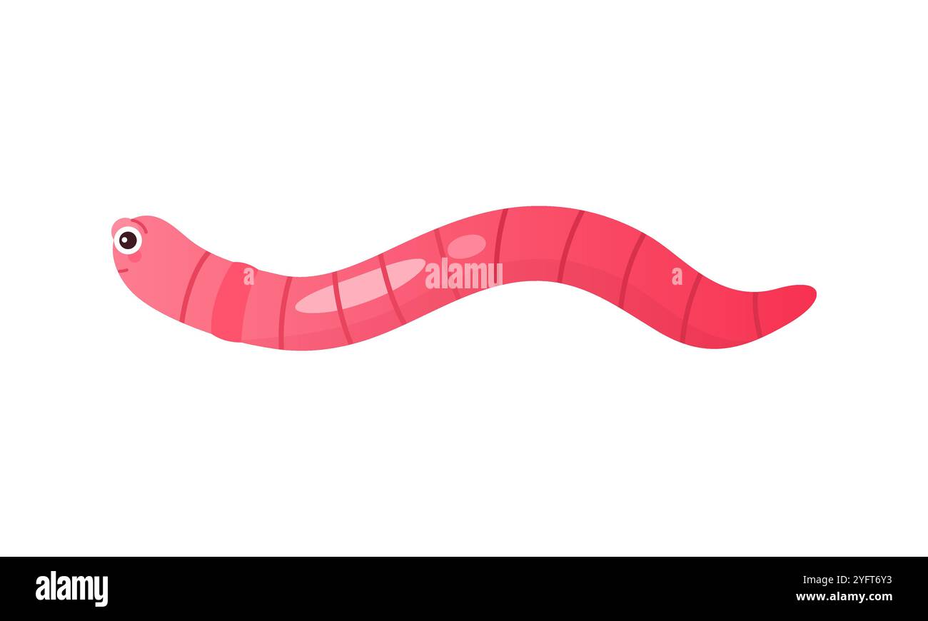 Cute pink worm crawling, comic funny shiny earthworm in soil vector ...