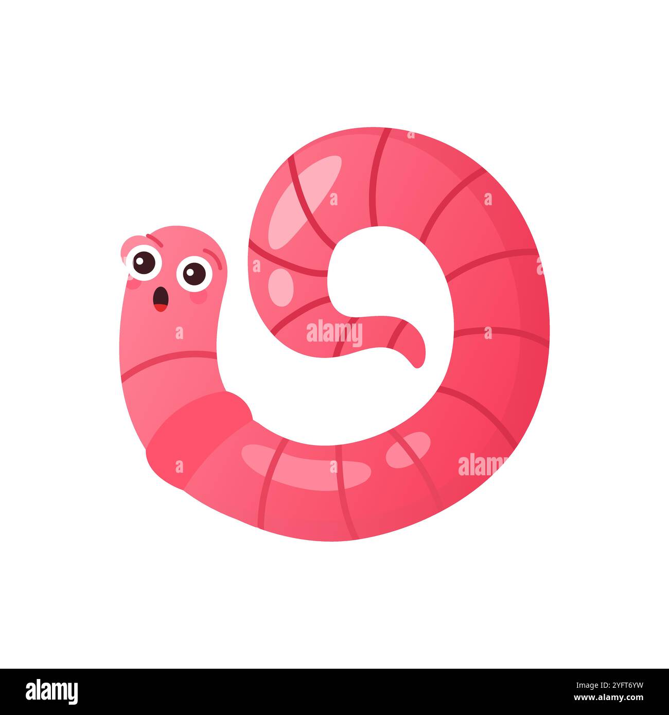 Cute pink worm crawling, insect larva curling into ring with tail ...