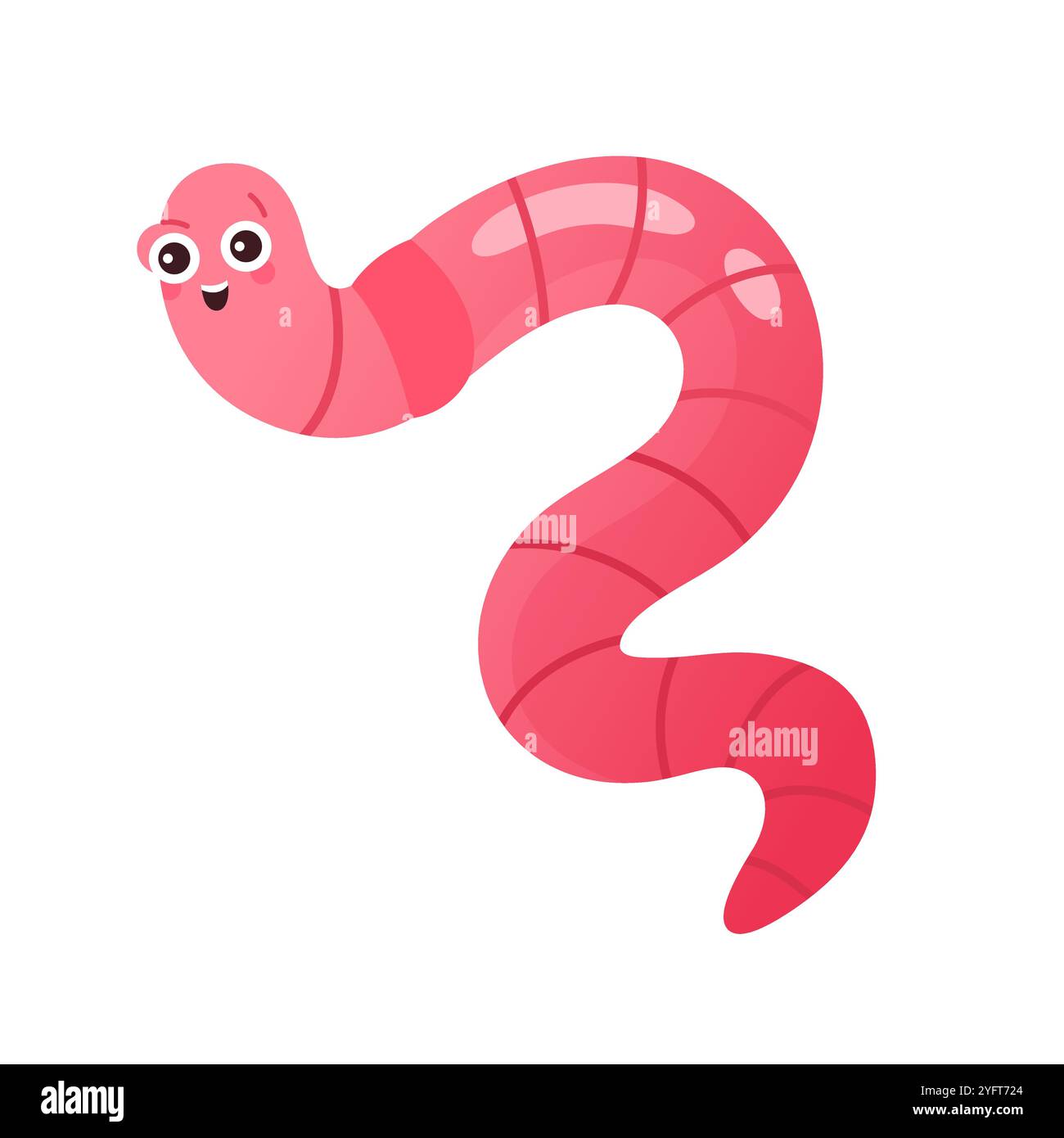 Cute happy pink worm crawling with expression of surprise on funny face ...