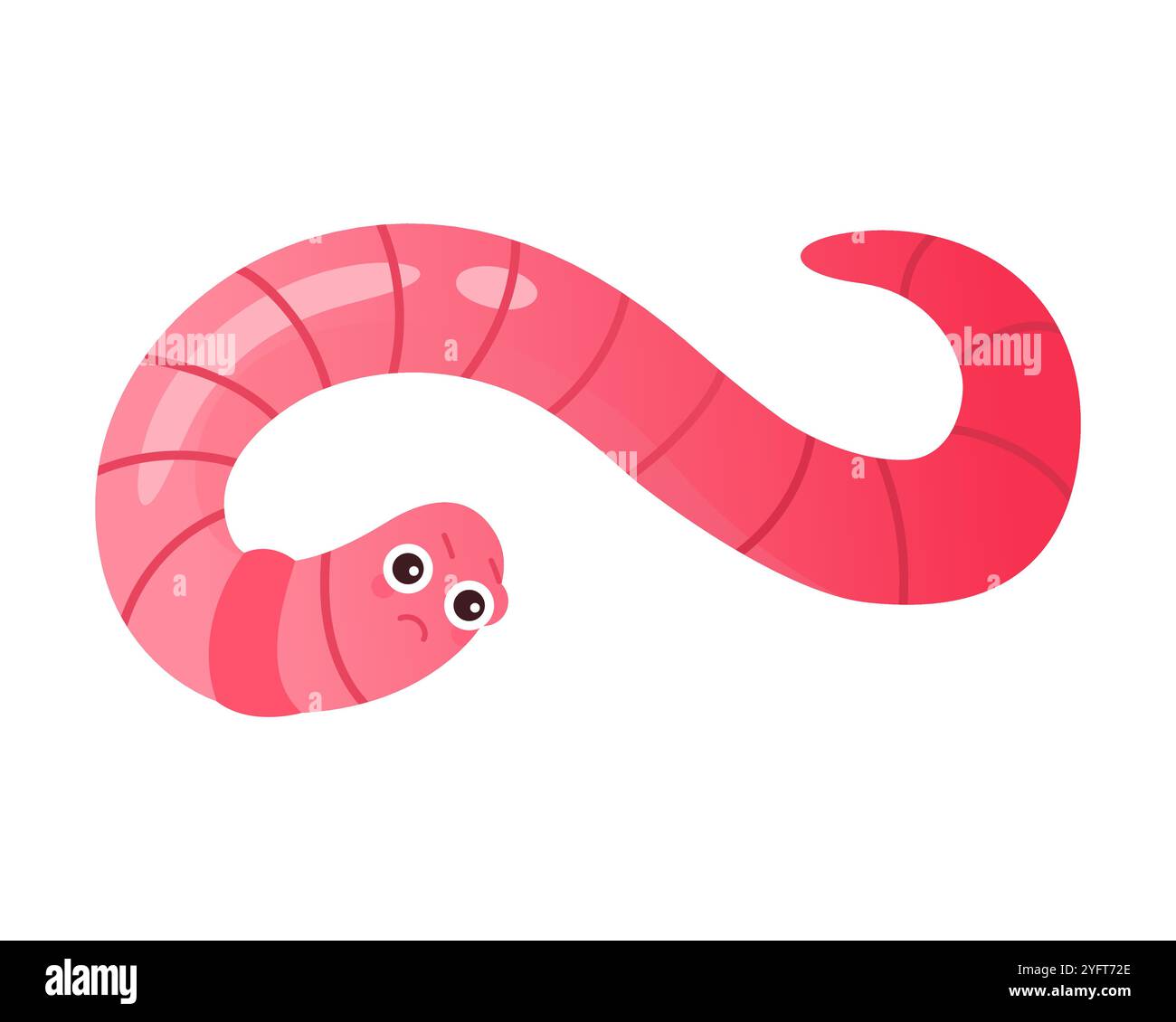 Cute pink sad slimy worm crawling with body curves, garden earthworm ...