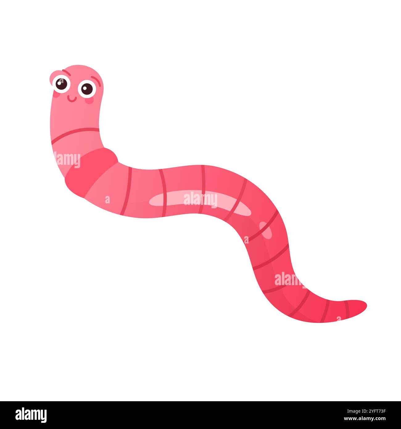 Cute pink worm crawling and smiling, cheerful earthworm with funny face ...