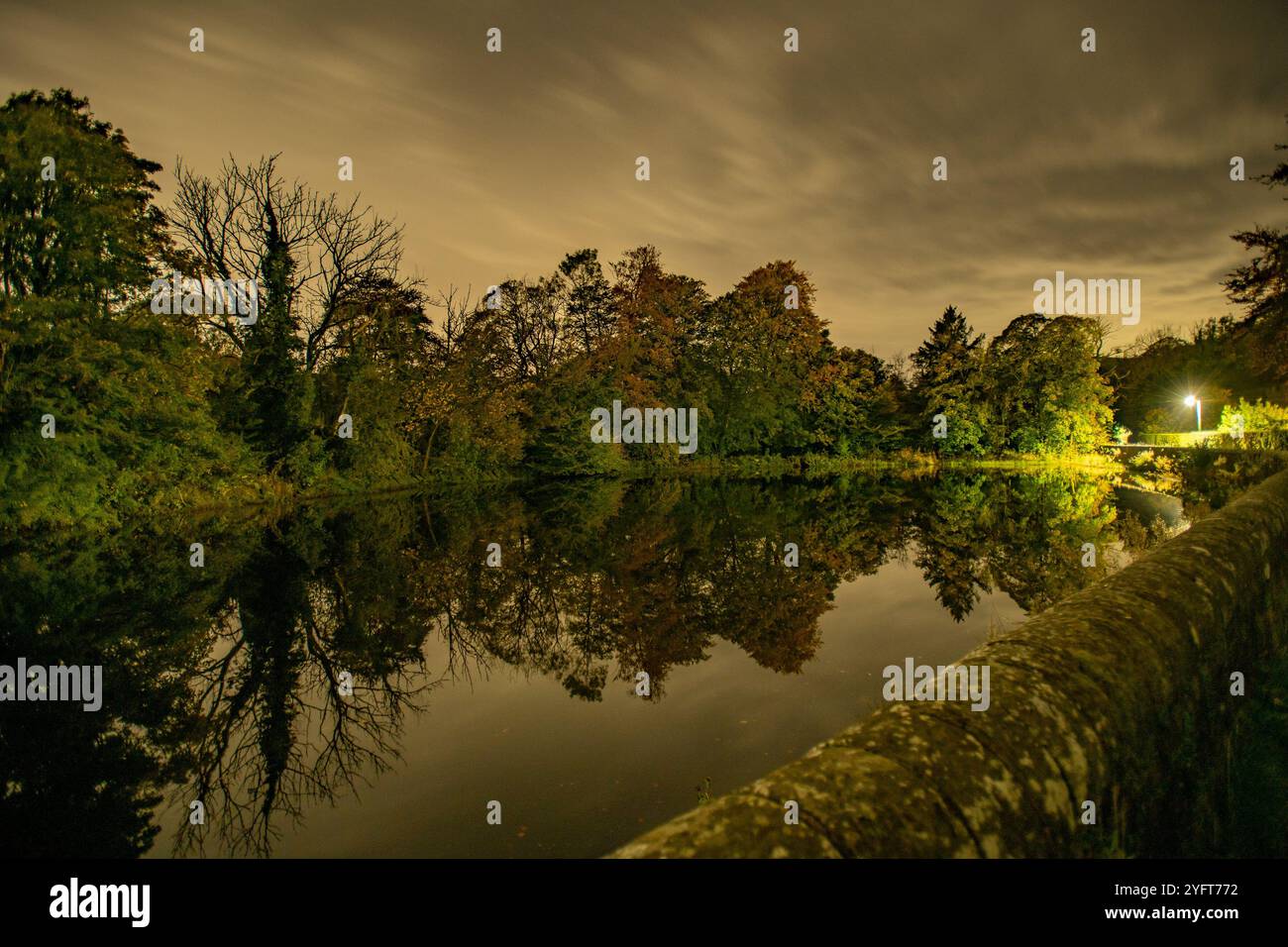 Night photograph of Kirk Mill pond, Chipping, Preston, Lancashire, UK ...