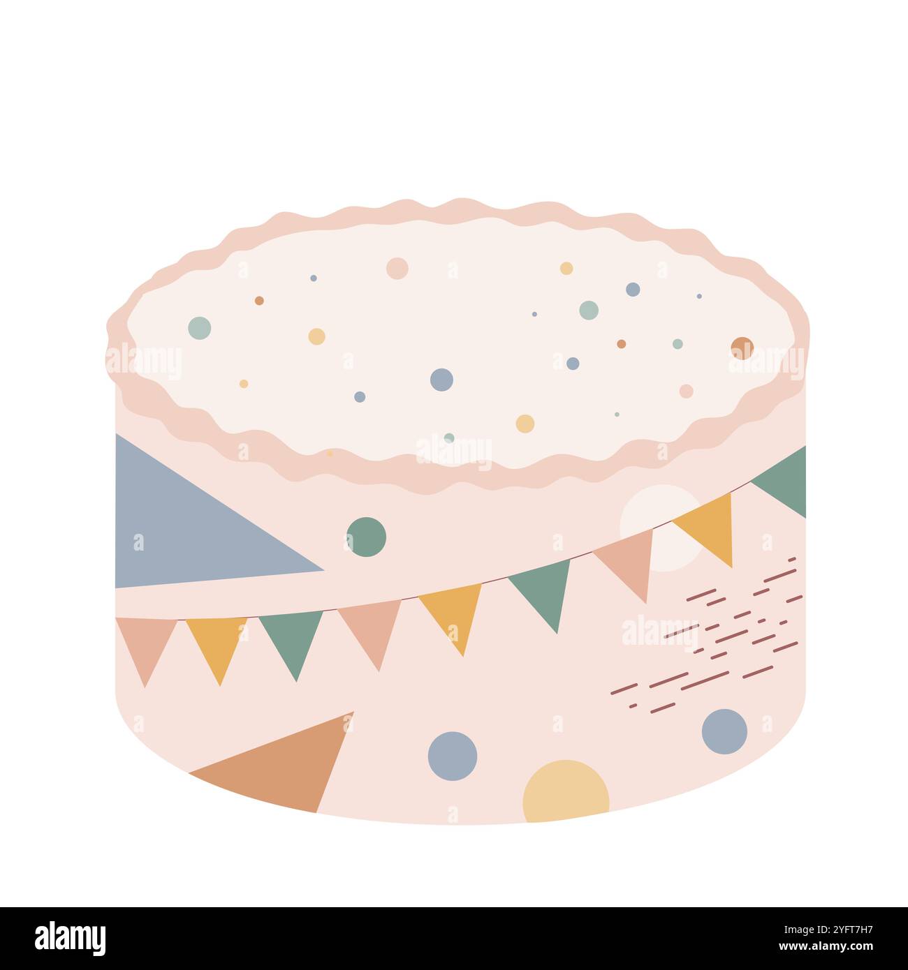 Birthday cake decorated with abstract circles, spots, and flags. Baby ...
