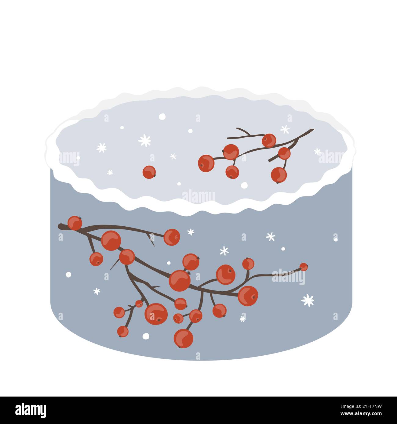 Christmas bento cake decorated with red berry branches. Xmas or ...