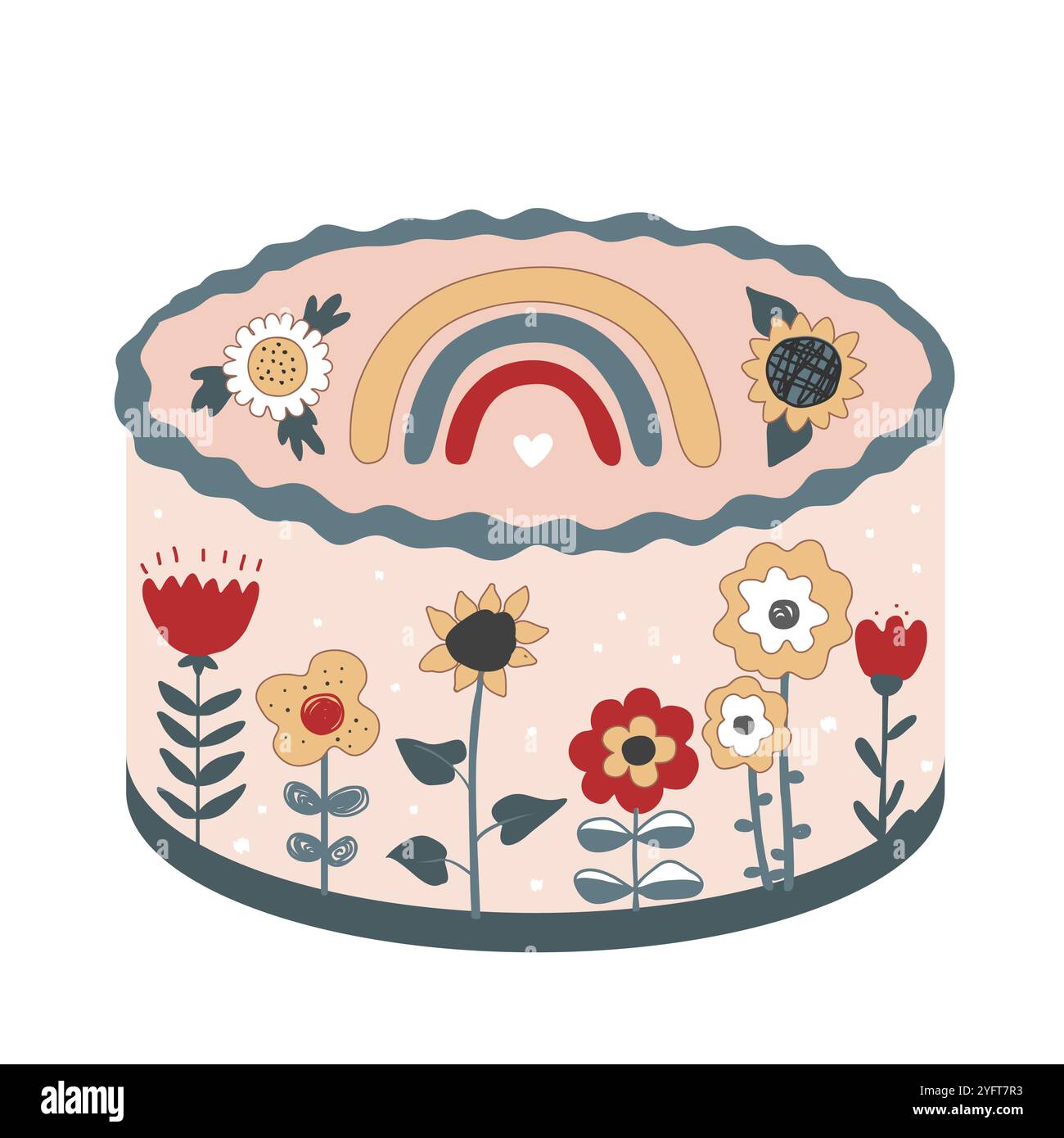 Cute bento cake decorated with abstract Scandinavian flowers and ...