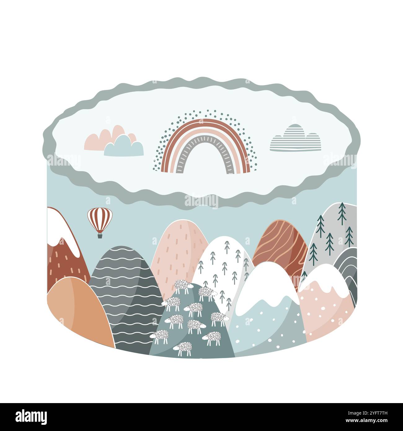 Cute bento cake decorated with abstract Scandinavian mountain landscape ...