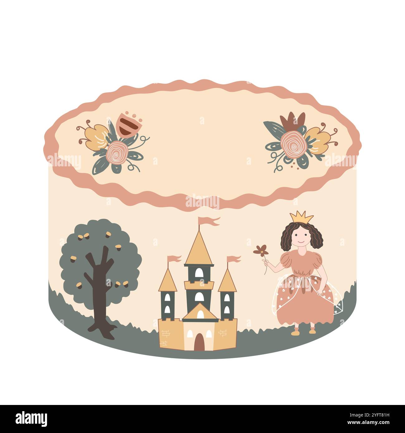 Cute bento cake for a little girl decorated with doodle flowers, castle ...