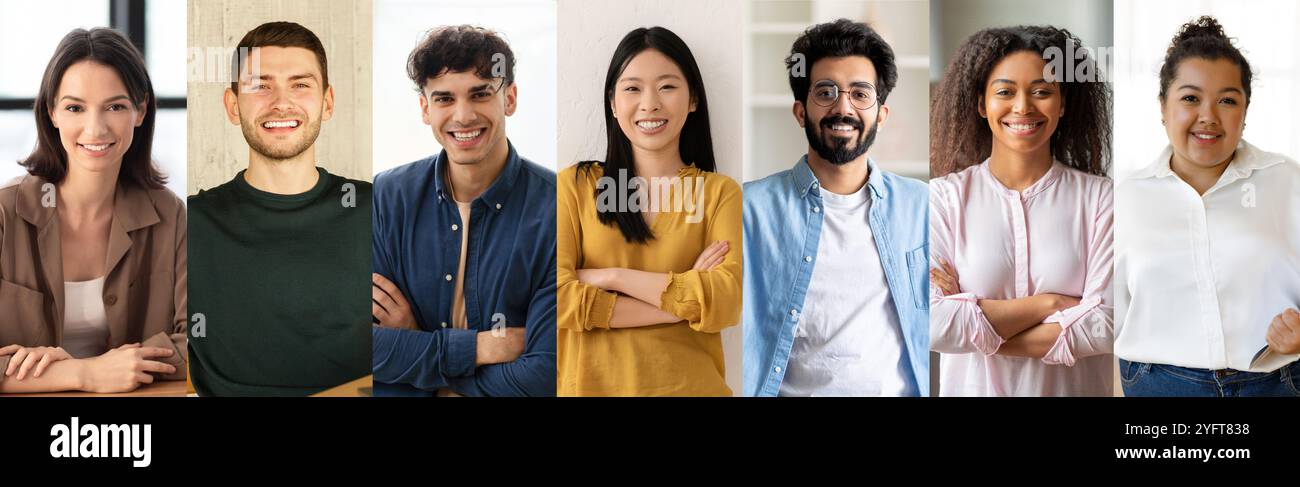 Diverse young professionals smiling confidently in a modern workspace ...