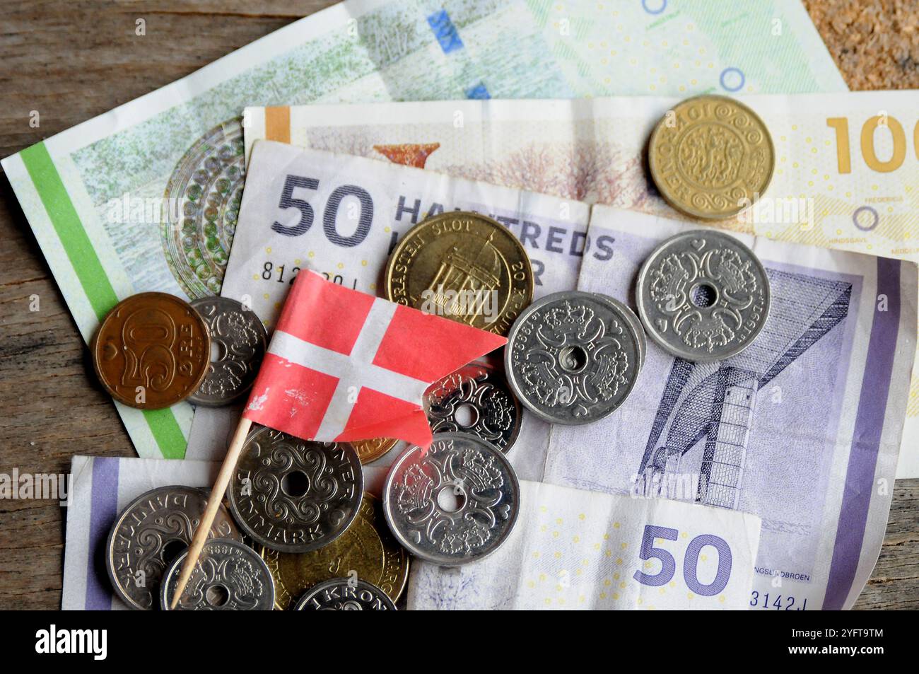 Copenhagen/ Denmark/26 OCT. 2024/Danish kroner notes or bills and coins ...