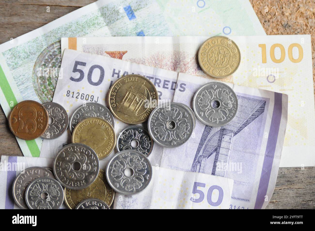 Copenhagen/ Denmark/26 OCT. 2024/Danish kroner notes or bills and coins ...